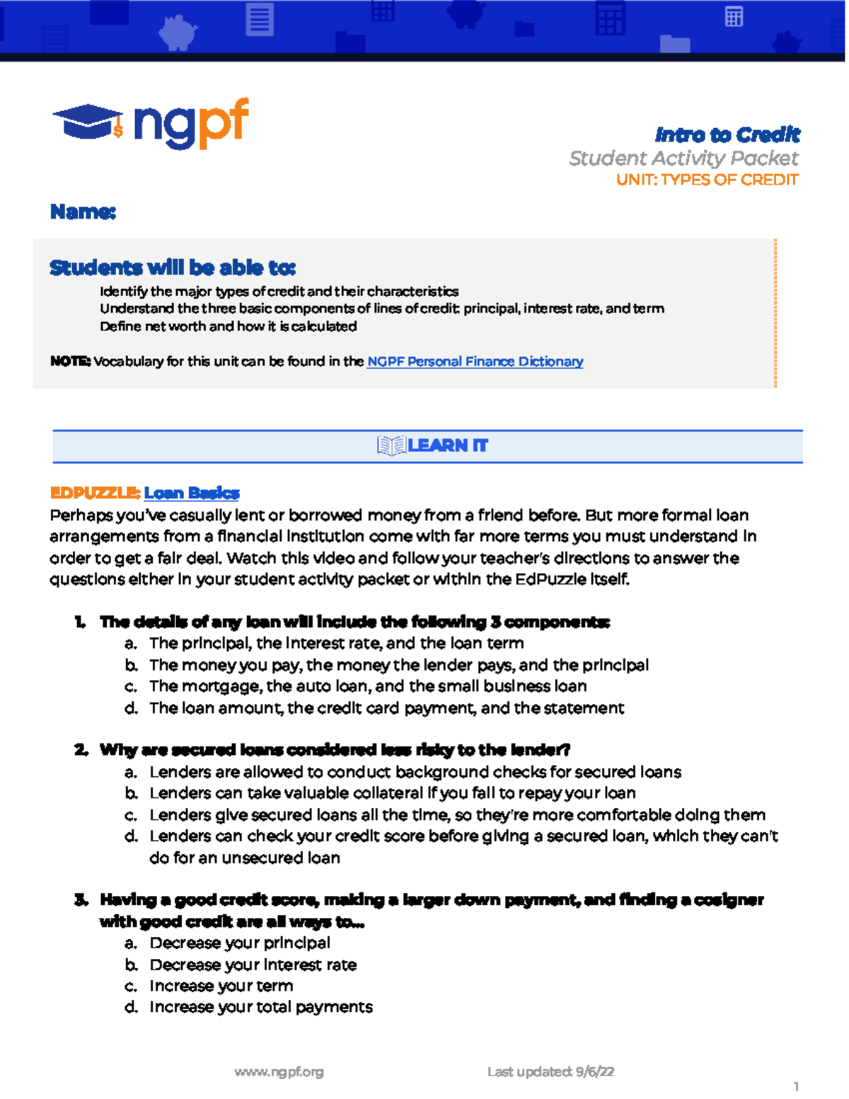 Practice material unit 1 - ngpf Last updated: 9 / 6 / 22 1 Intro to ...