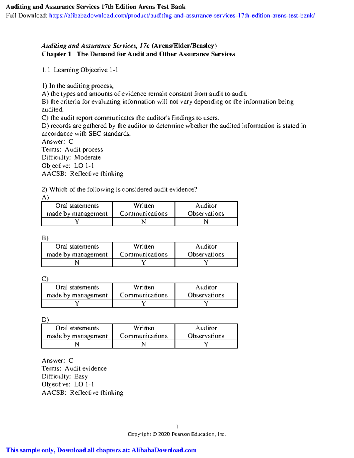 Auditing and assurance services 17th edition arens test bank - 1 ...