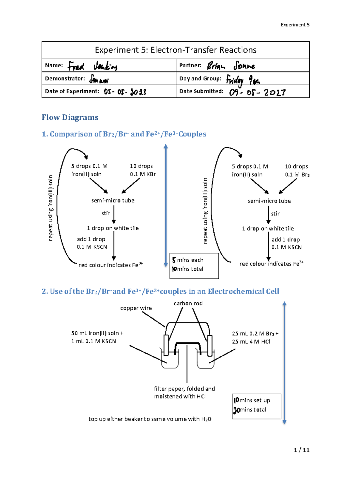 Lab 5 Chem 1101 - Experiment 5 : Electron-Transfer Reactions Name ...