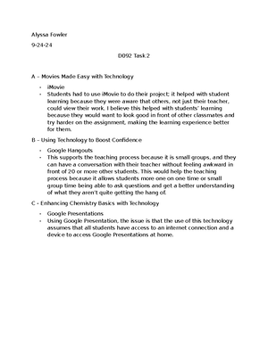 D092 task 1 - Task 1 for class D092 - Alyssa Fowler 9-24- D092 Task 1 A ...