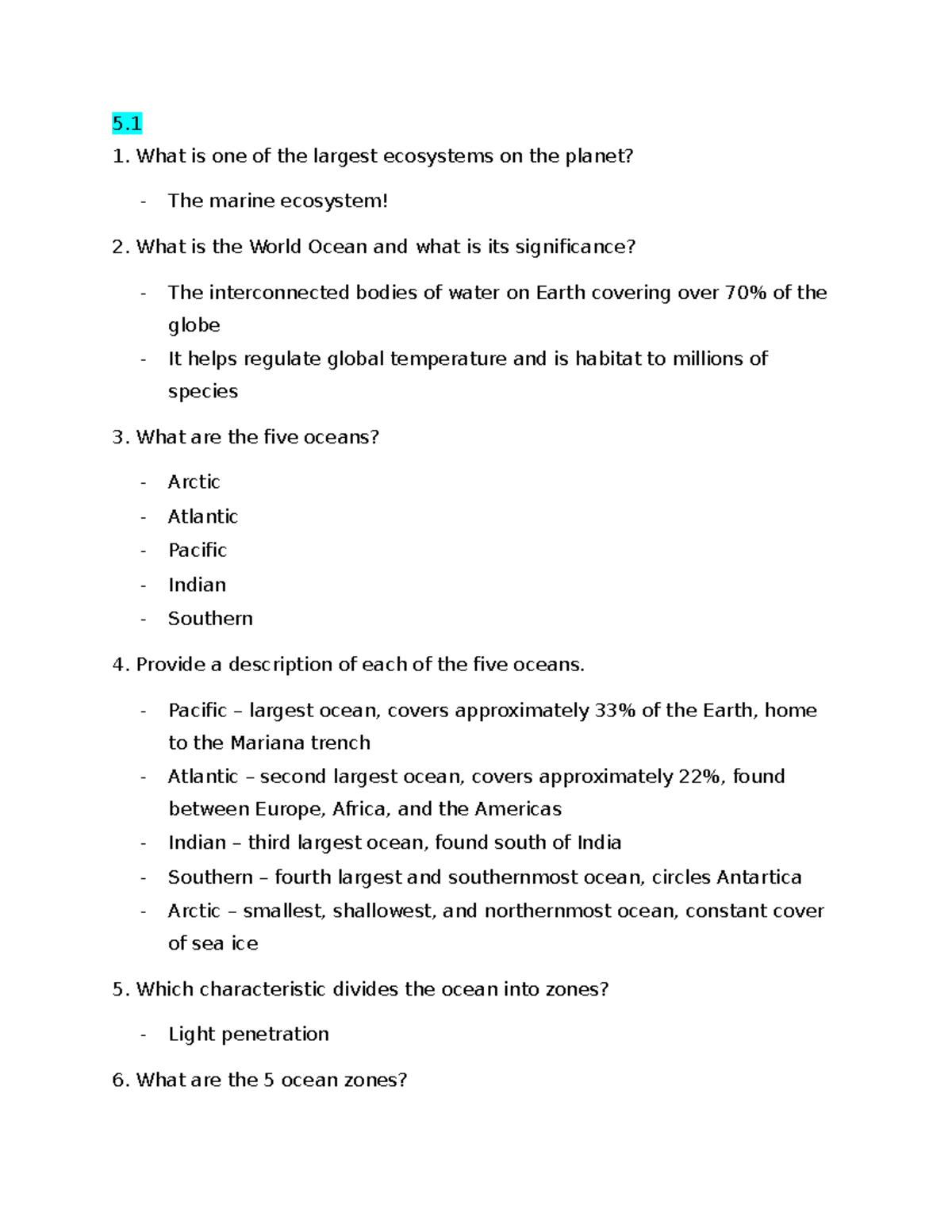 AICE Marine Biology Chapter 5 Reading Guide - 5. What is one of the ...