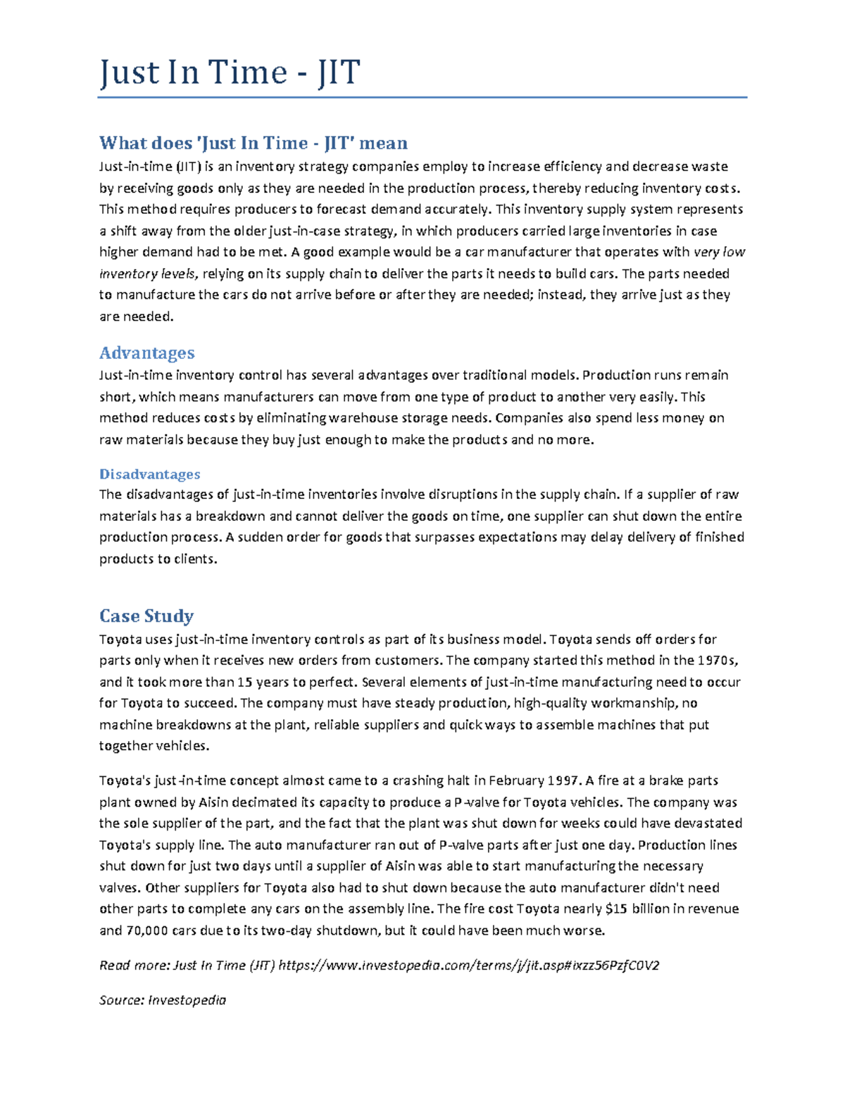 Just In Time - assignment - Just In Time - JIT What does 'Just In Time ...