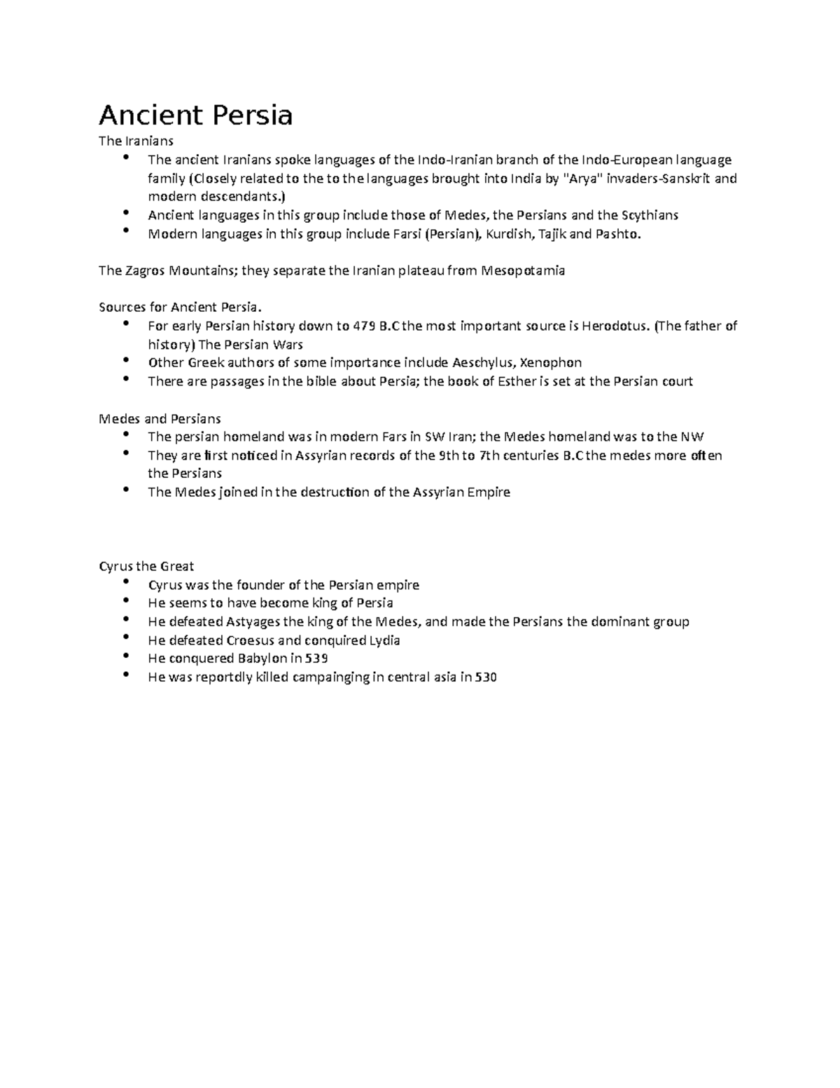 Ancient Persia - Notes for History 1030 - Ancient Persia The Iranians ...