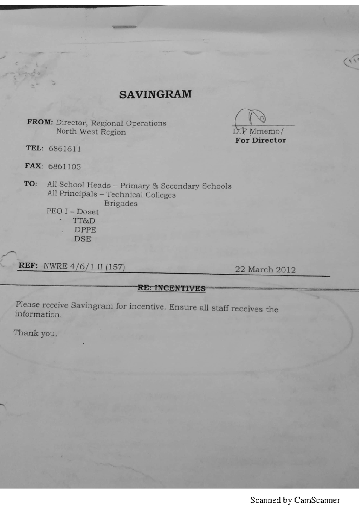 RASA 2012 - For reference - SAVINGRAM FROM: Director, Regional ...