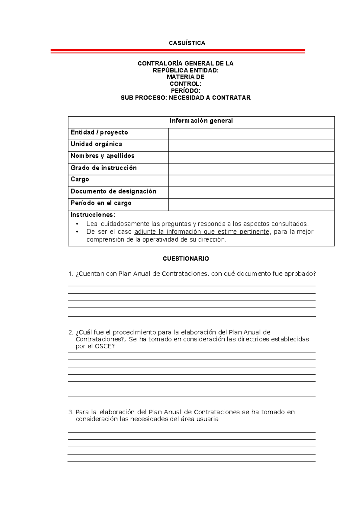 Modelo de la prueba de recorrido - CASUÍSTICA CONTRALORÍA GENERAL DE LA ...