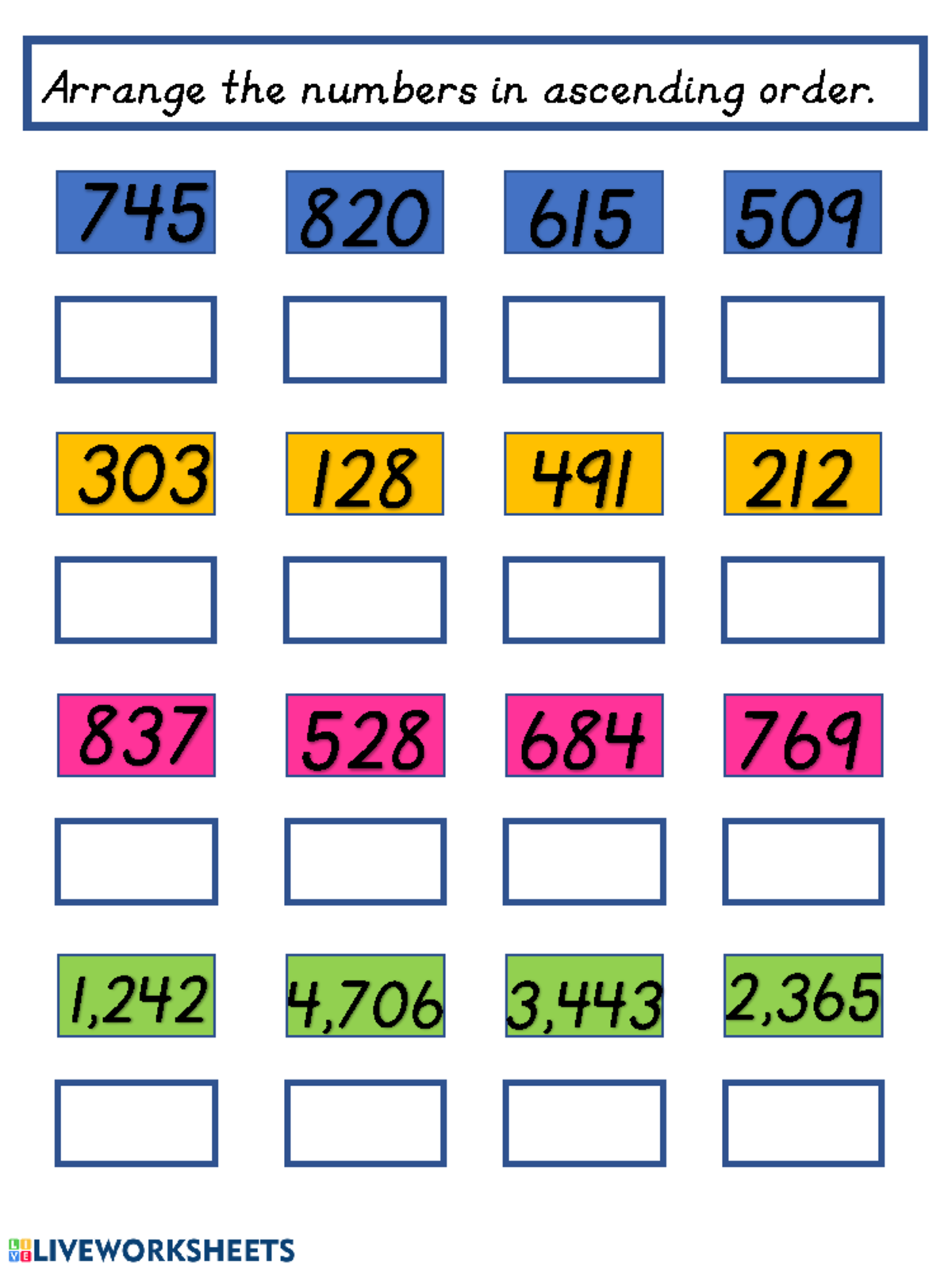 Worksheet descending order - Project management - Arrange the numbers ...