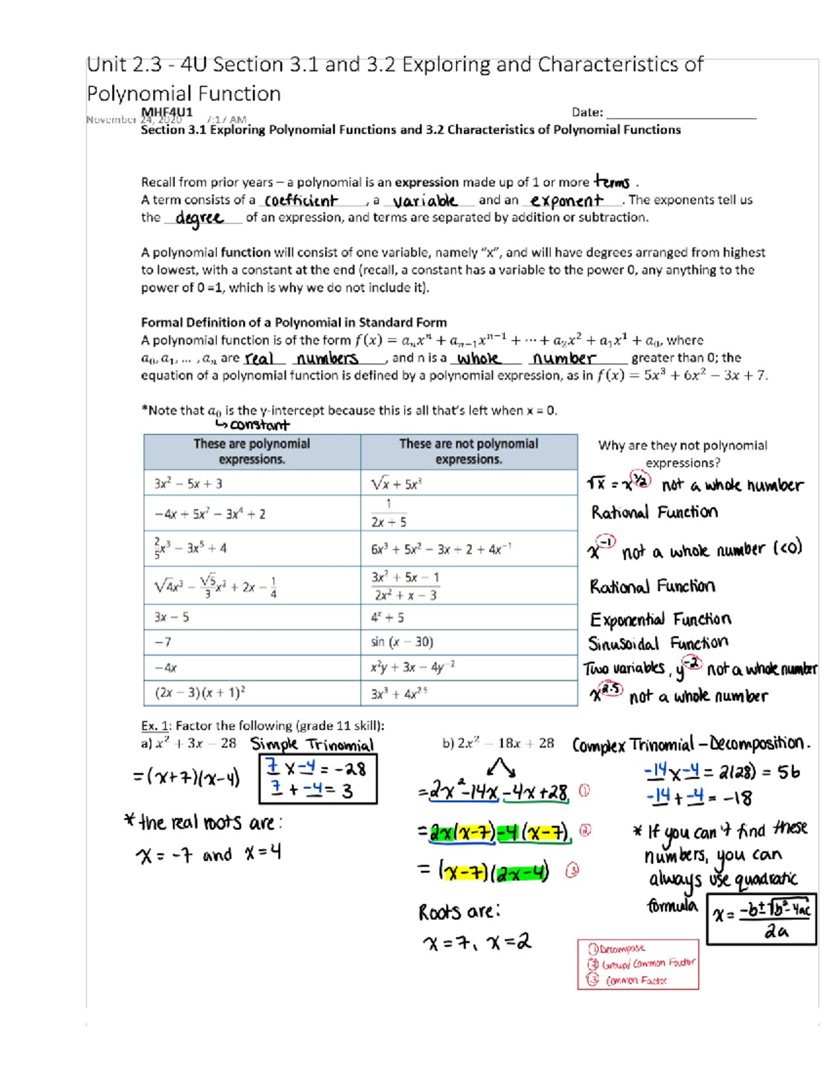 Unit 2.3 - 4U Section 3.1 and 3.2 Exploring and Characteristics of ...