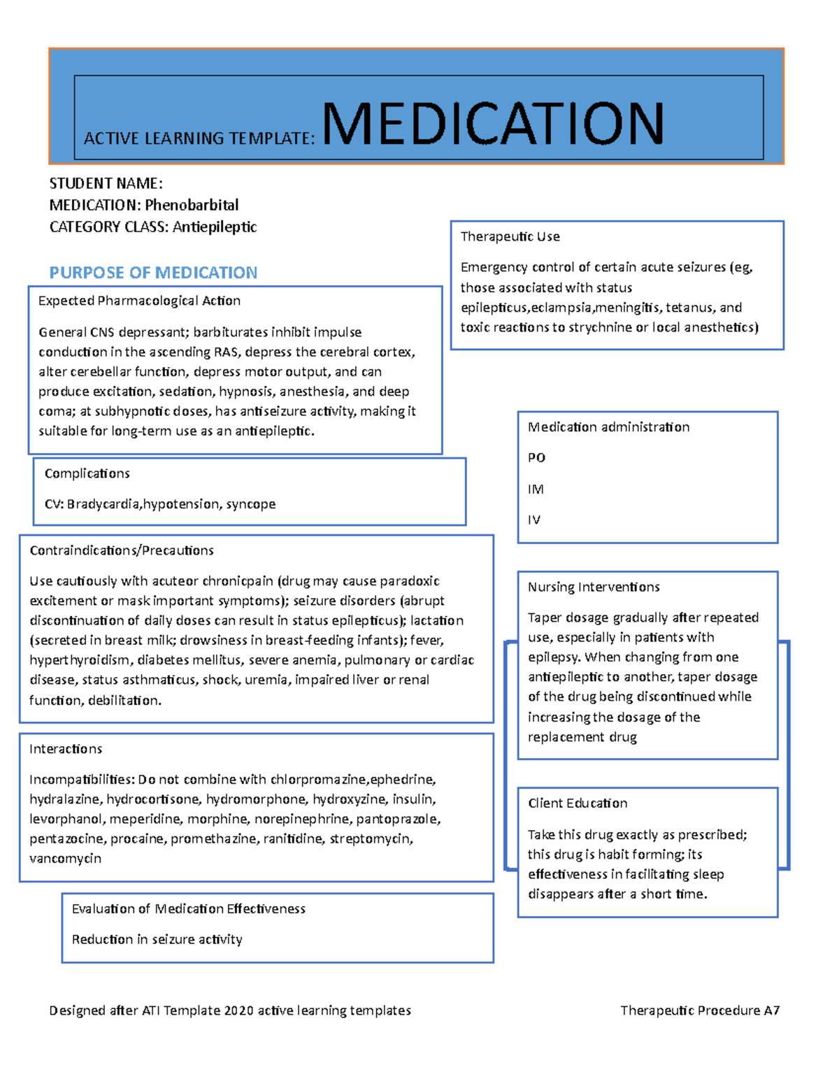 Med phenobarbital template - STUDENT NAME: MEDICATION: Phenobarbital ...