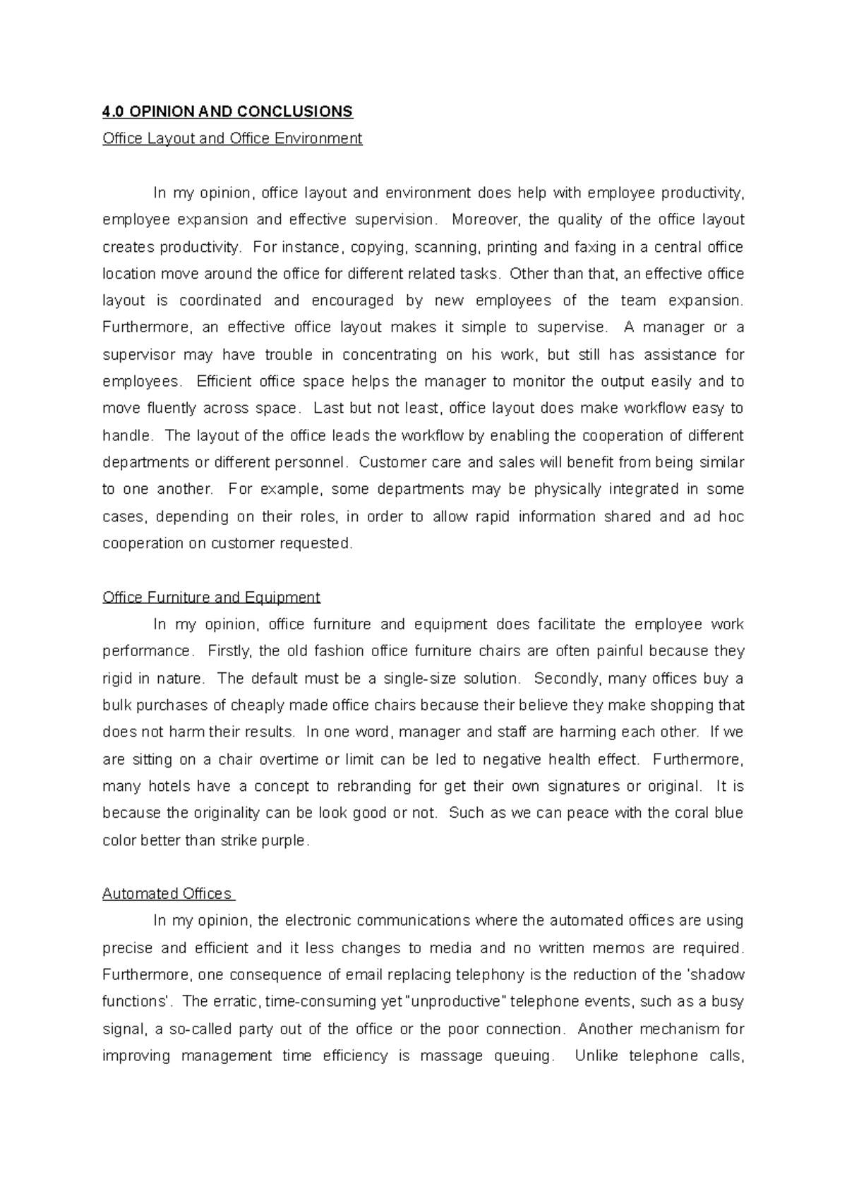 ASM553 Opinion Office Layout - 4 OPINION AND CONCLUSIONS Office Layout ...