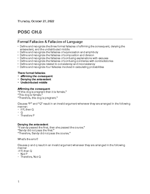 POSC Chapter Nine - Thursday, November 3, 2022 POSC CH 9 Categorical claims • Recognize the four ...