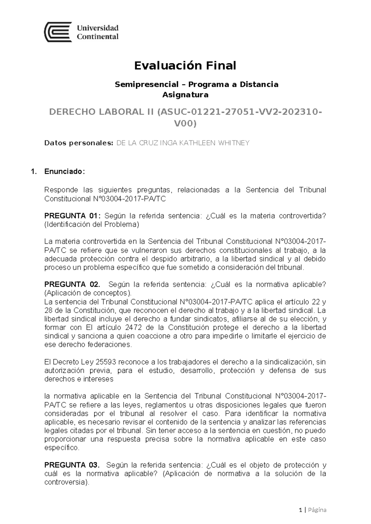 Derecho Laboral II EF - Evaluación Final Semipresencial – Programa a Distancia Asignatura ...