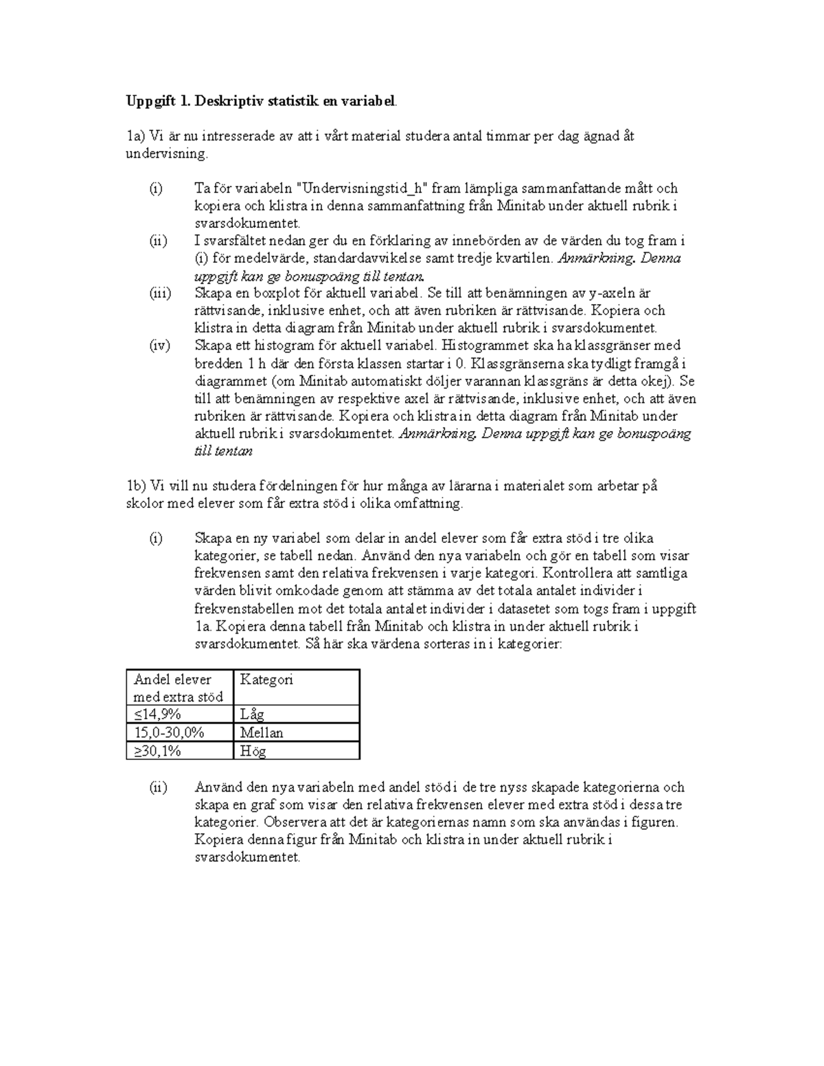 Deskriptiv statistik och regression i Minitab HT22 221017 - Uppgift 1 ...