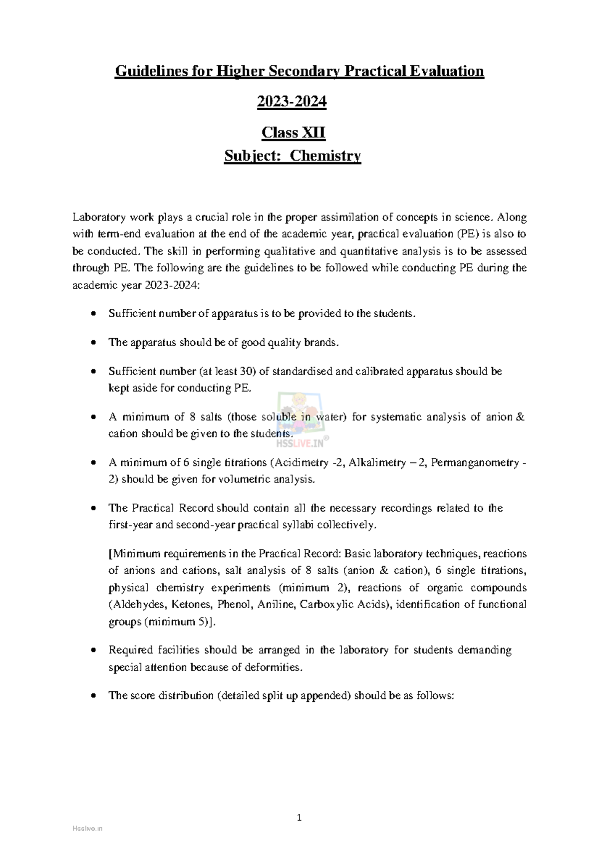Chemistry LAB Scheme of work 2023 Hsslive HSS - 1 Guidelines for Higher ...
