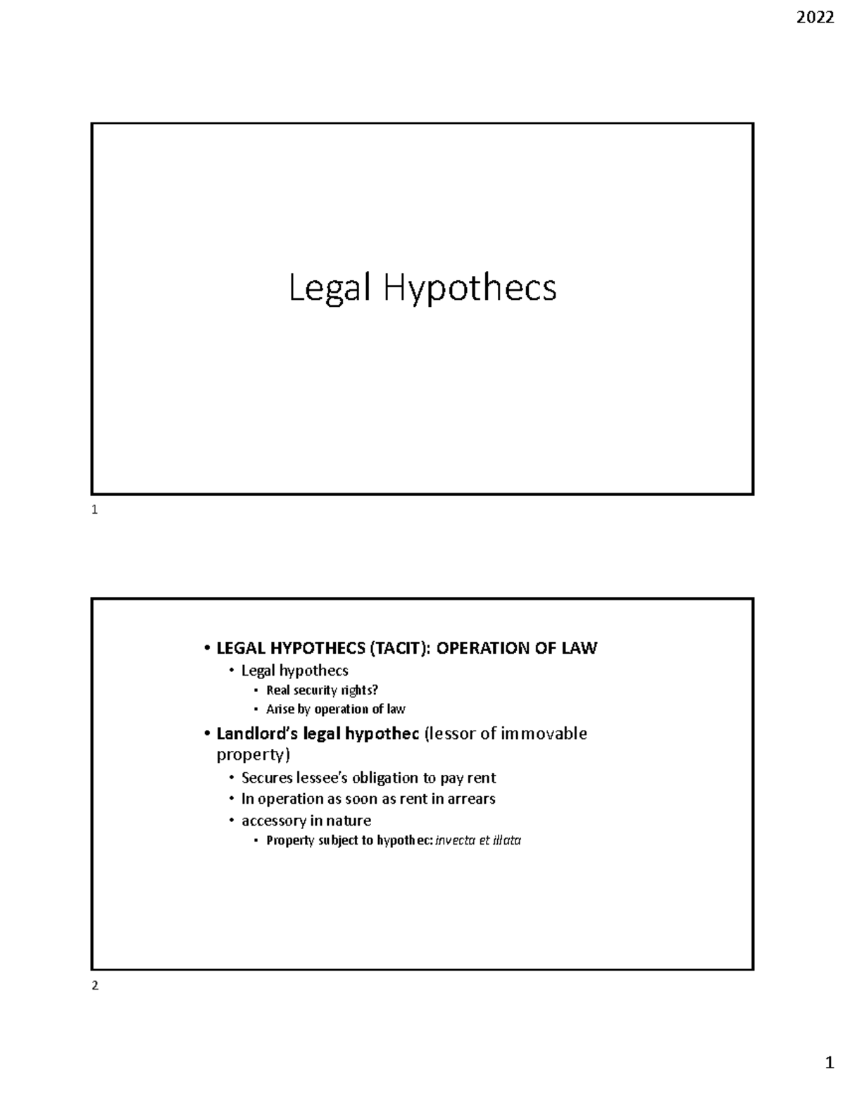 Legal Hypothec in Law - 2022 1 Legal Hypothecs ï LEGAL HYPOTHECS (TACIT ...