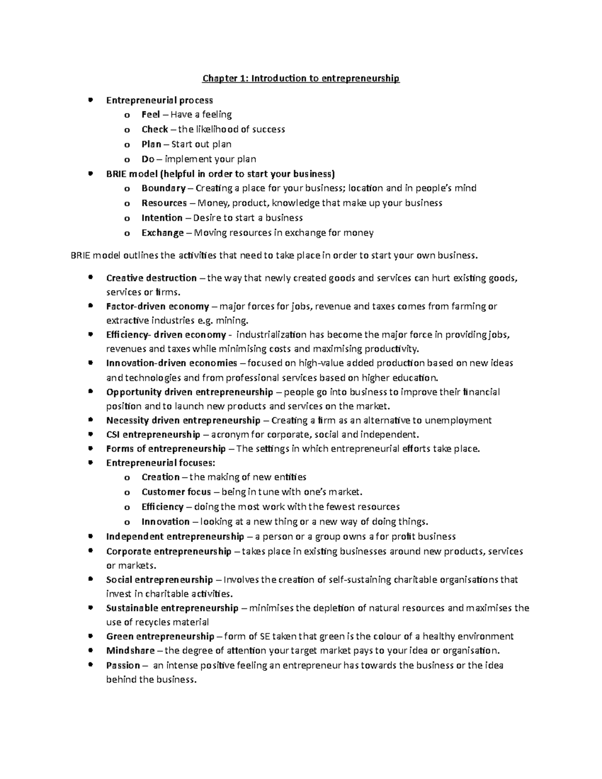 Introduction to entrepreneurship notes - Chapter 1: Introduction to ...