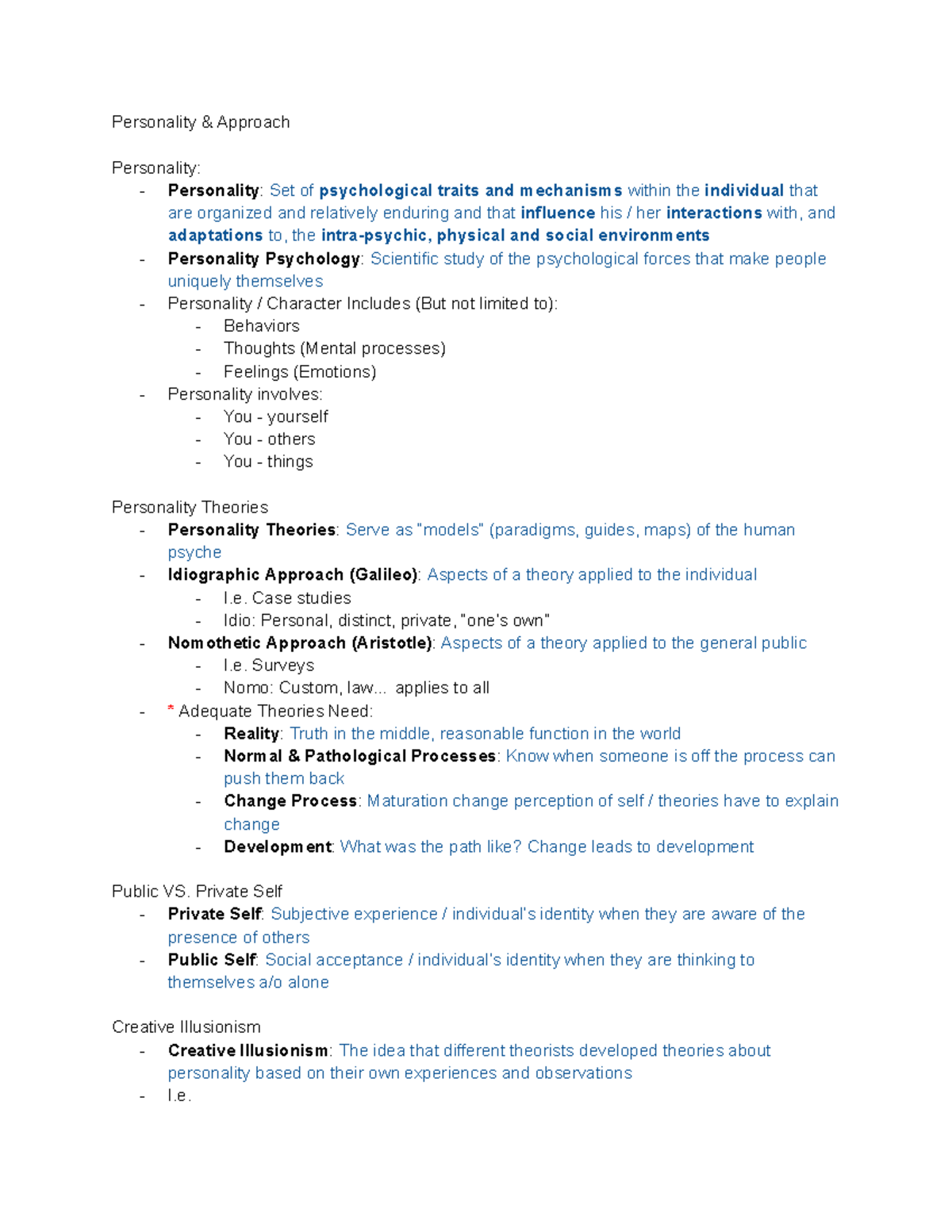 PS251 Personality Exam 1 copy - Personality & Approach Personality ...