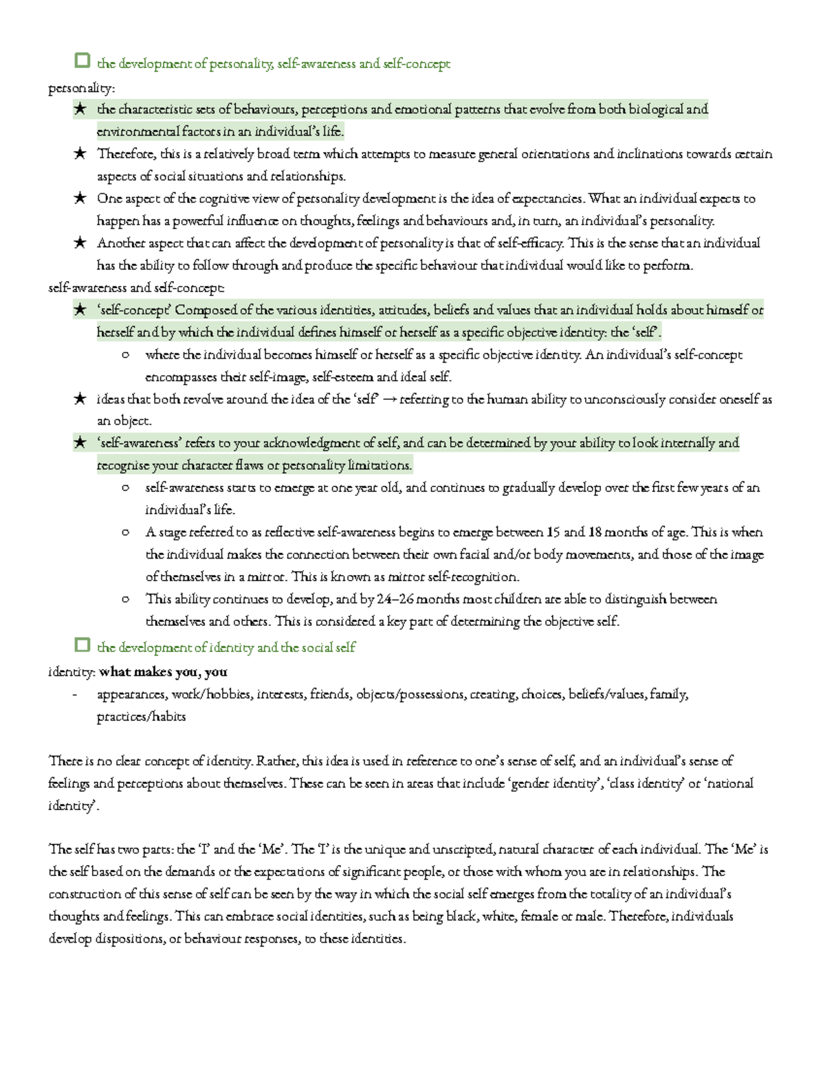 Personal and social identity notes - the development of personality ...