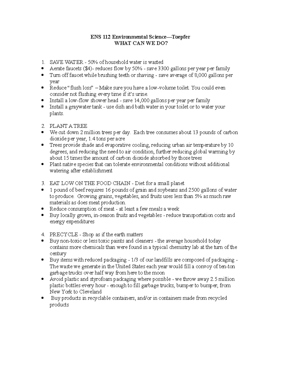 What can we do review - Dr Conrad Toepfer Class - ENS 112 Environmental ...