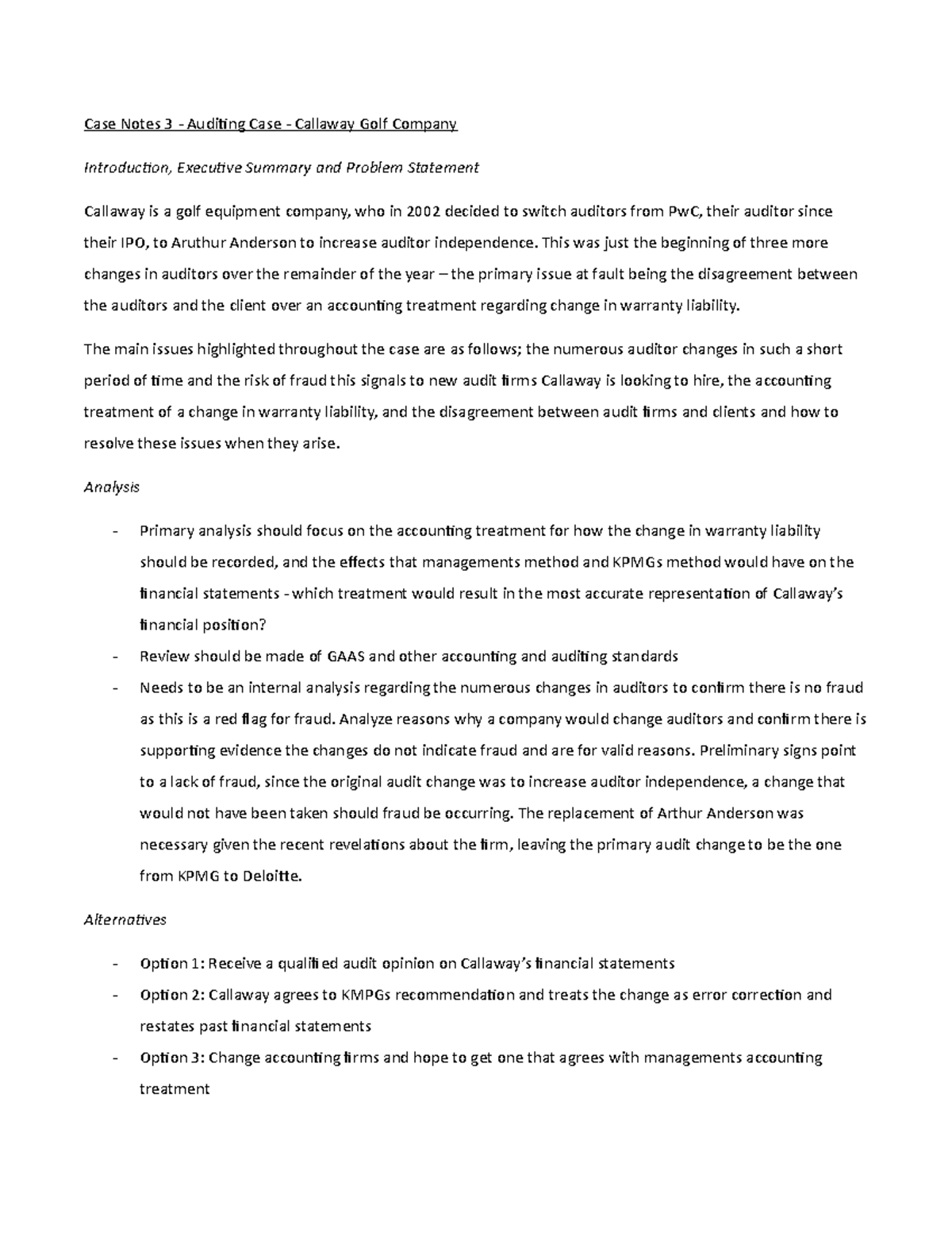 Case 3 Notes - Auditing Case - ACC934 - McMaster - Studocu