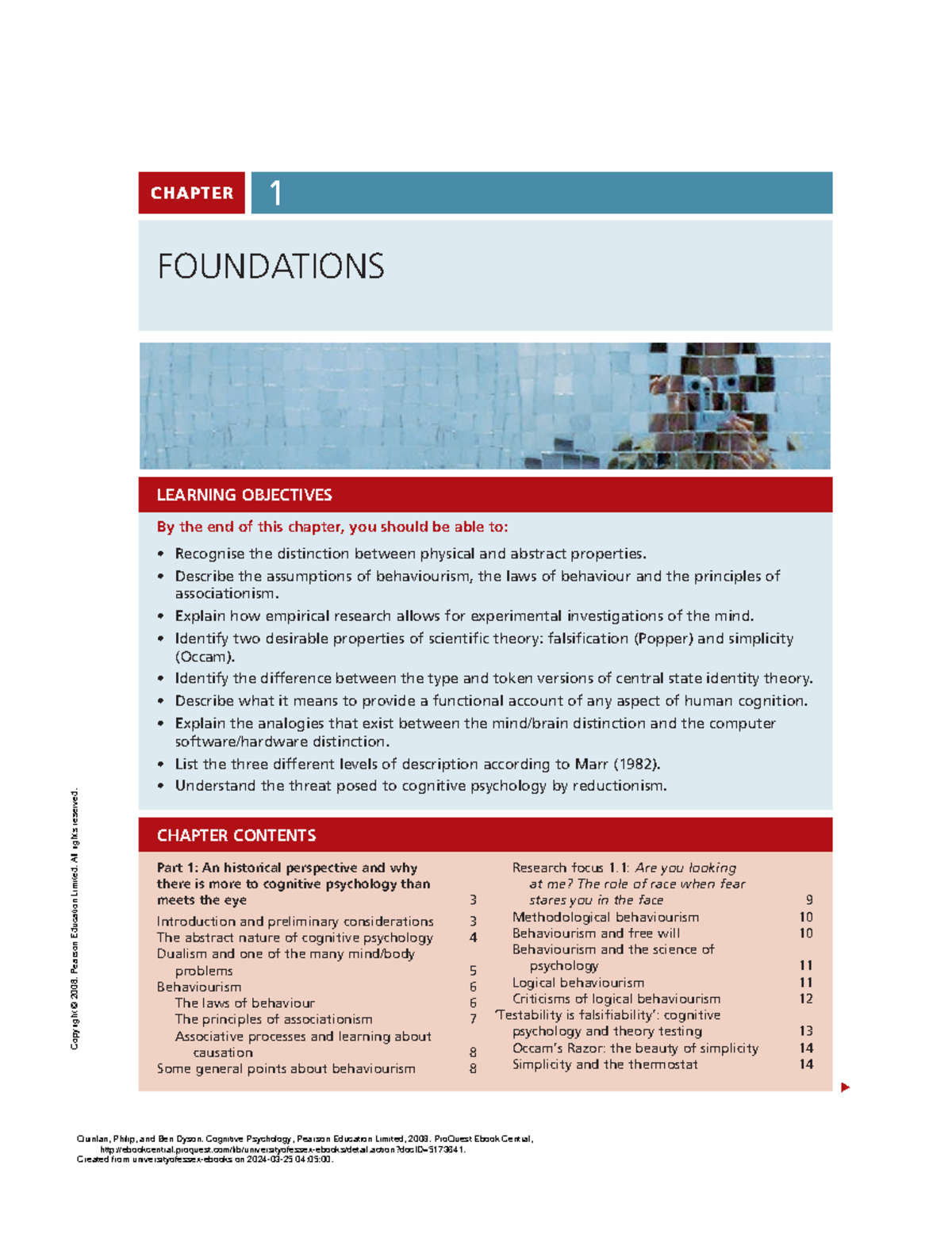 Cognitive Psychology - (Foundations ) - 1 FOUNDATIONS CHAPTER LEARNING OBJECTIVES By the end of ...