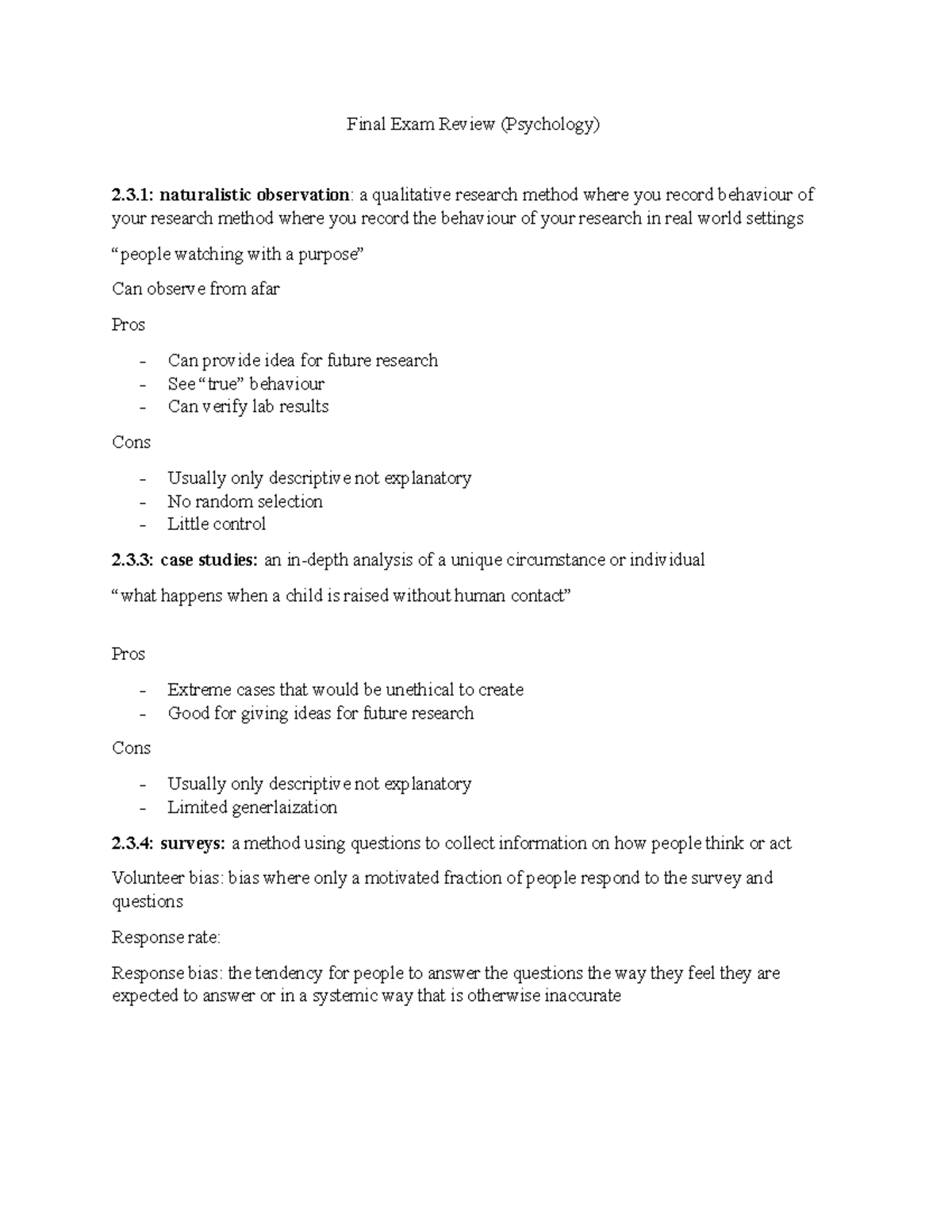 Final Exam Review psychology - Final Exam Review (Psychology) 2.3 ...