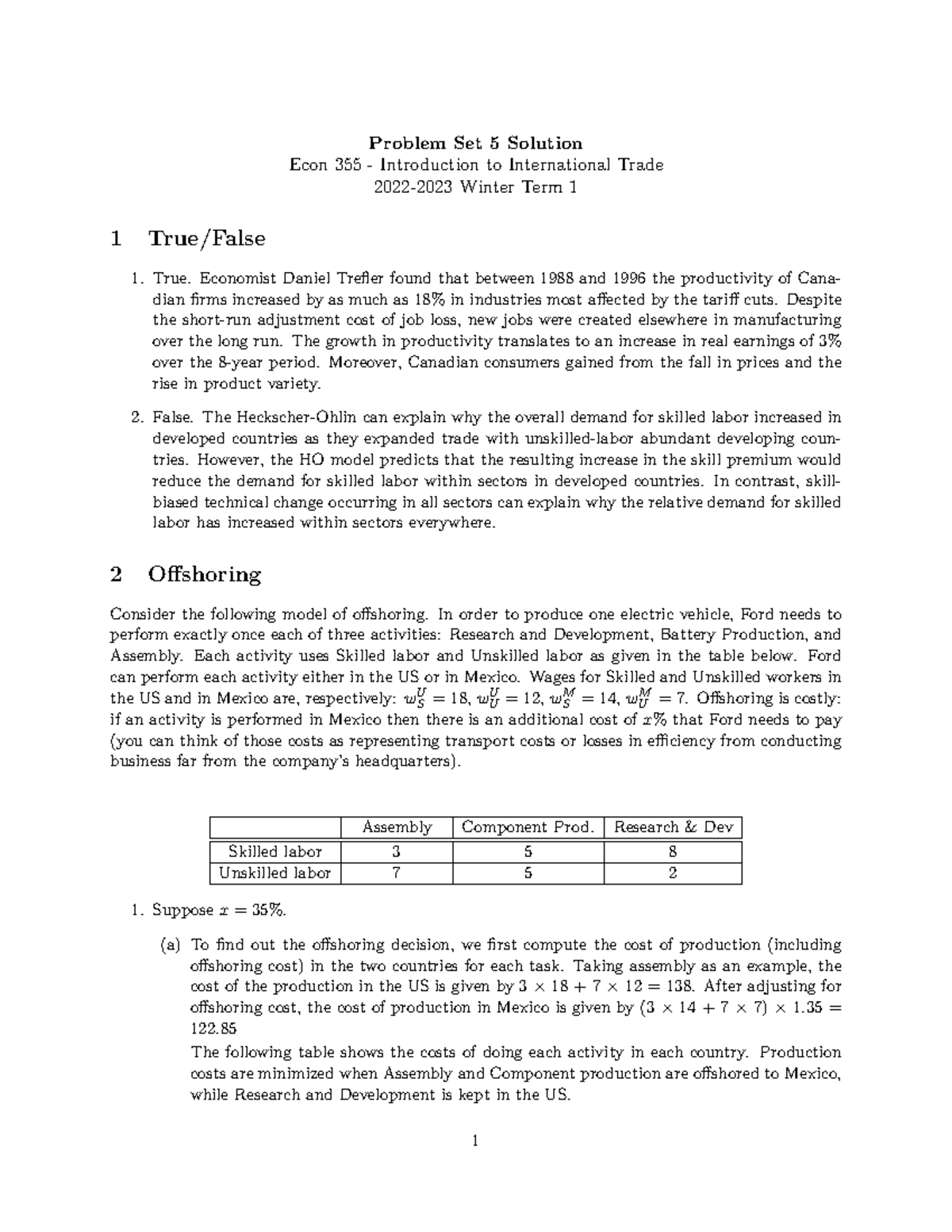 Problem Set 5 F22-Sol - Problem Set 5 Solution Econ 355 - Introduction ...