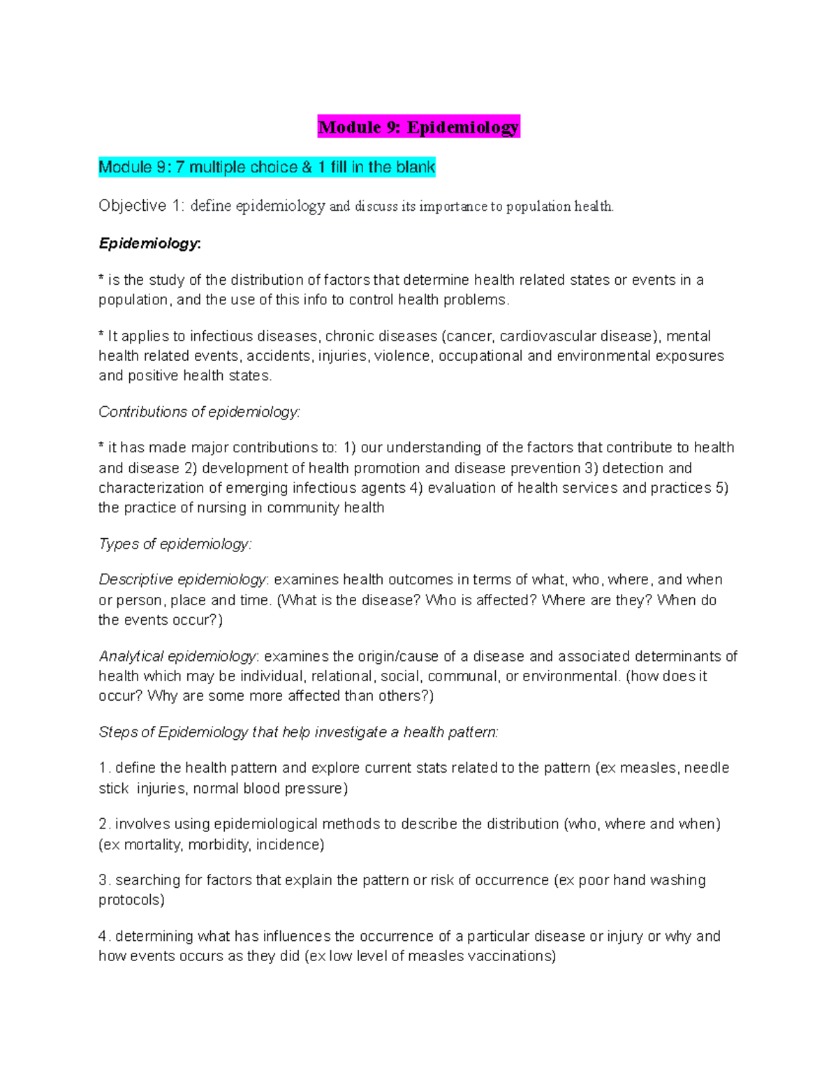 401: reading notes on Module 9 epidemiology - CNUR 401 - UR - Studocu