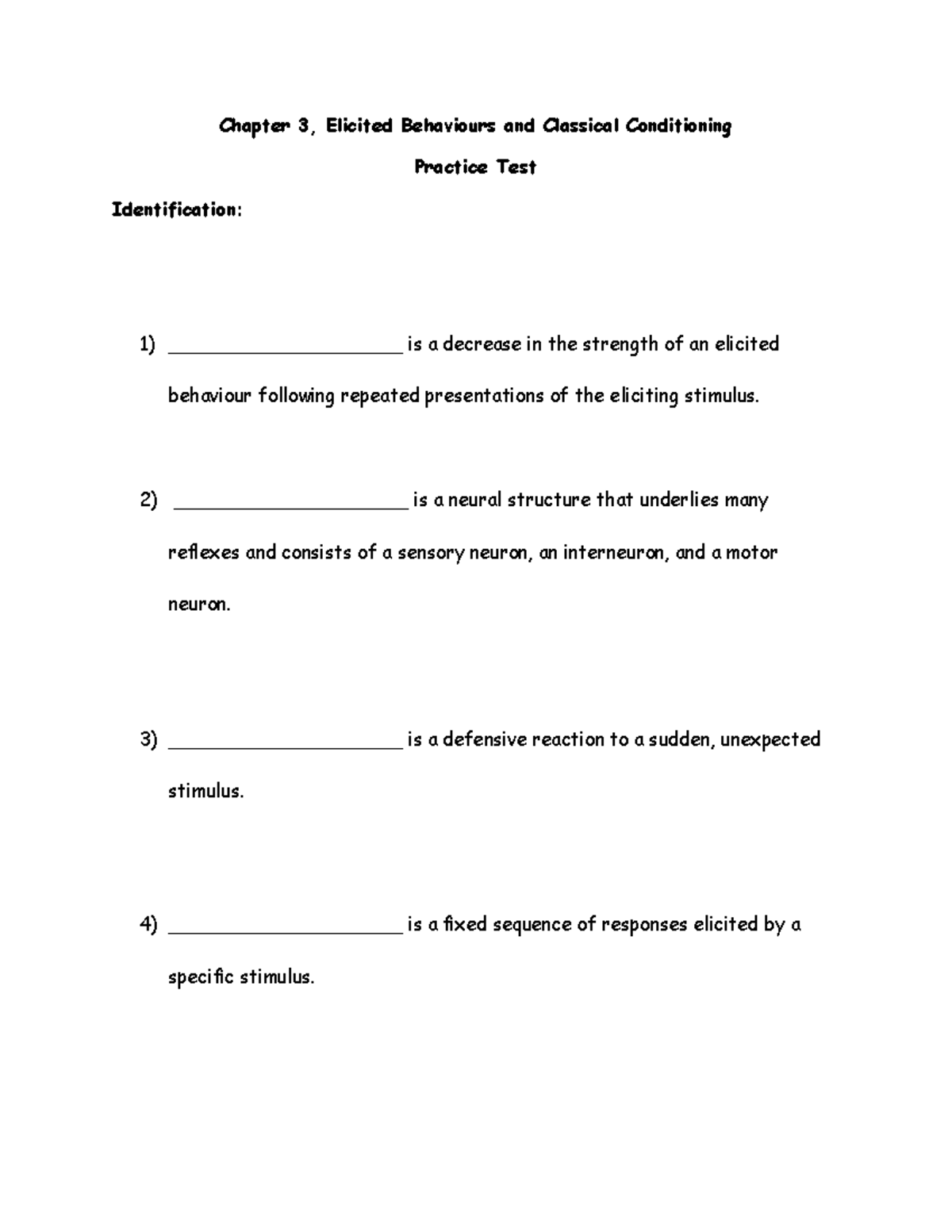 Chapter 3, Elicited Behaviours and Classical Conditioning, Practice ...