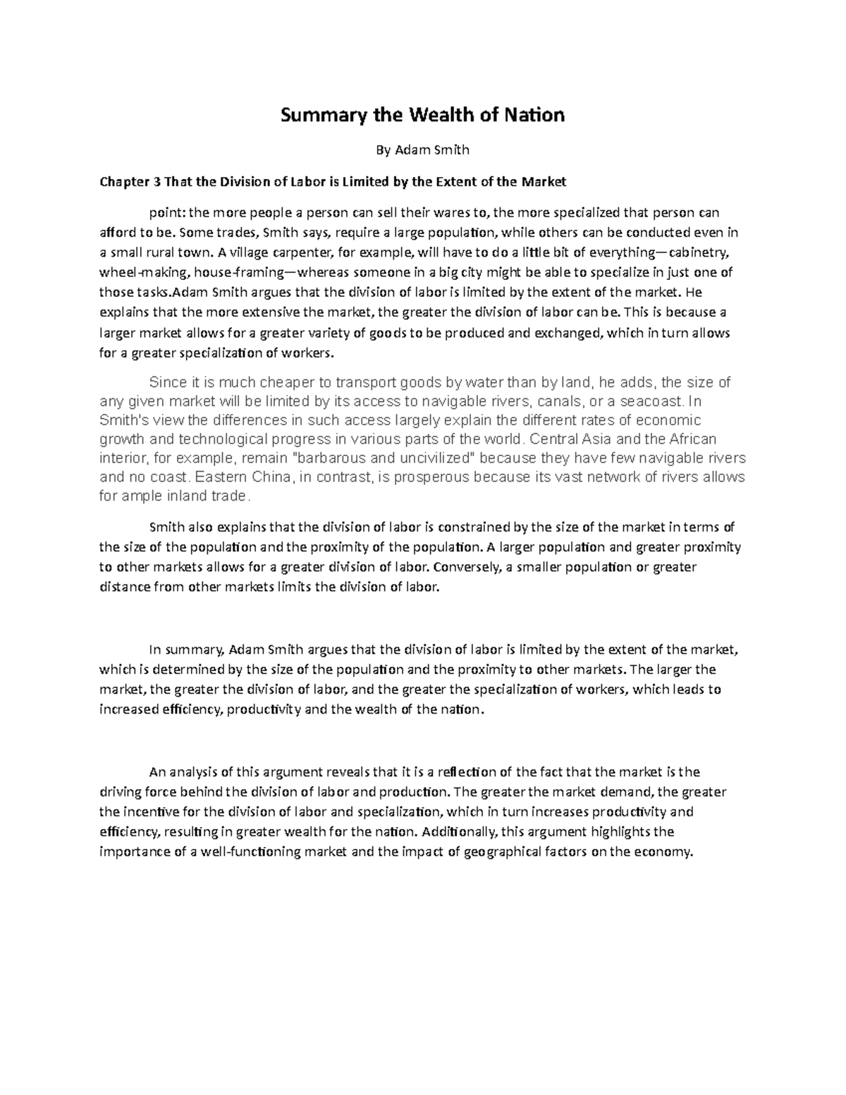 The Wealth of Nations chapter 3 summary - Summary the Wealth of Nation ...