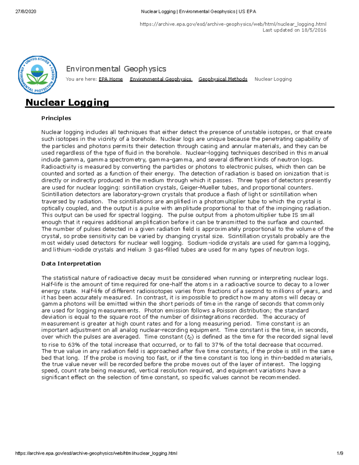 Nuclear Logging Environmental Geophysics US EPA - You are here: EPA ...