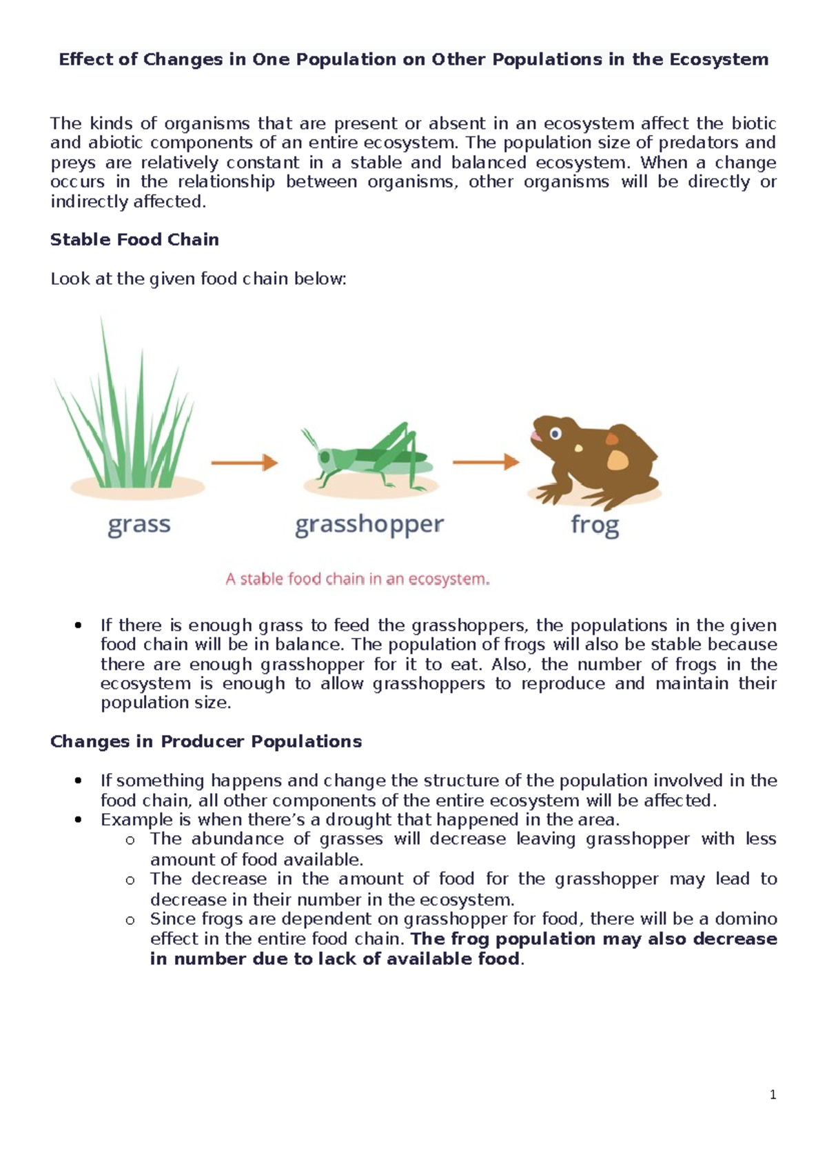 Effect of Changes in One Population on Other Populations in the ...