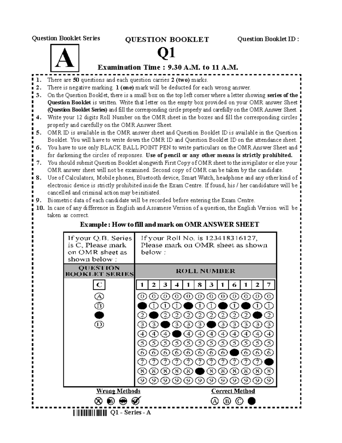 Q1-A - Helpful for students - Q1 - Series - A QUESTION BOOKLET Question ...