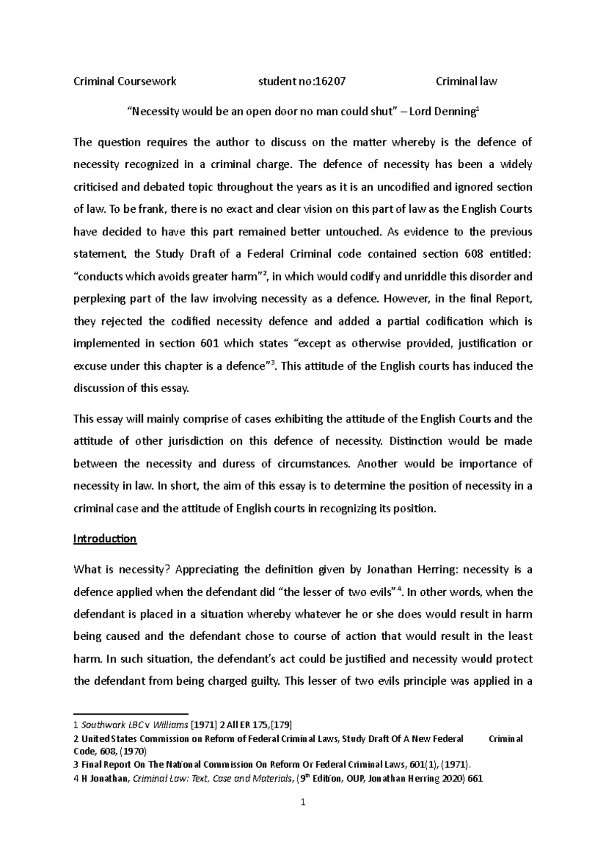 CRIM16207 - 19/25 - Criminal Coursework student no:16207 Criminal law ...