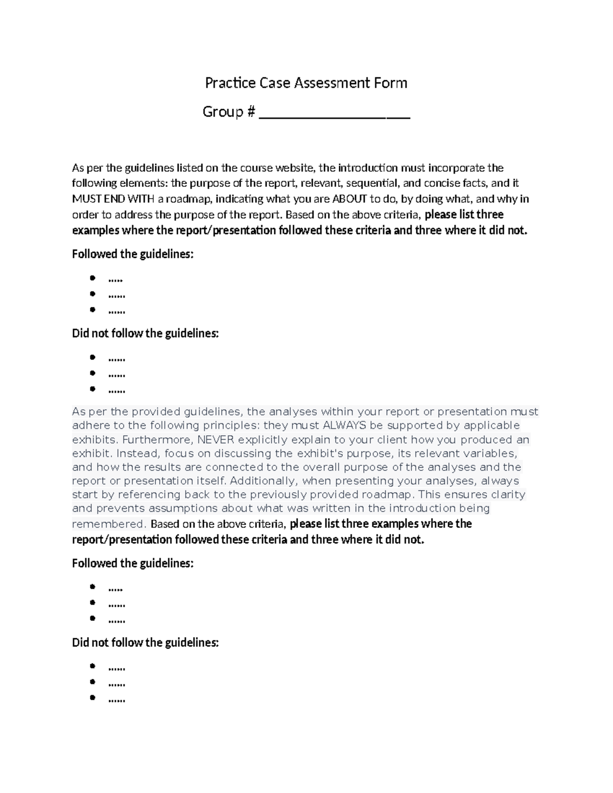 Practice case assessment form - Practice Case Assessment Form Group