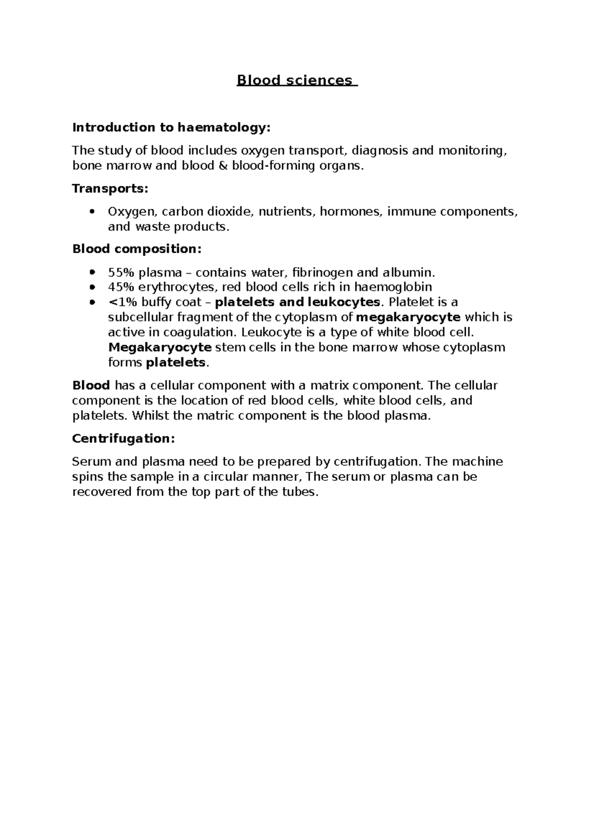 2122222 - Blood sciences - Blood sciences Introduction to haematology ...