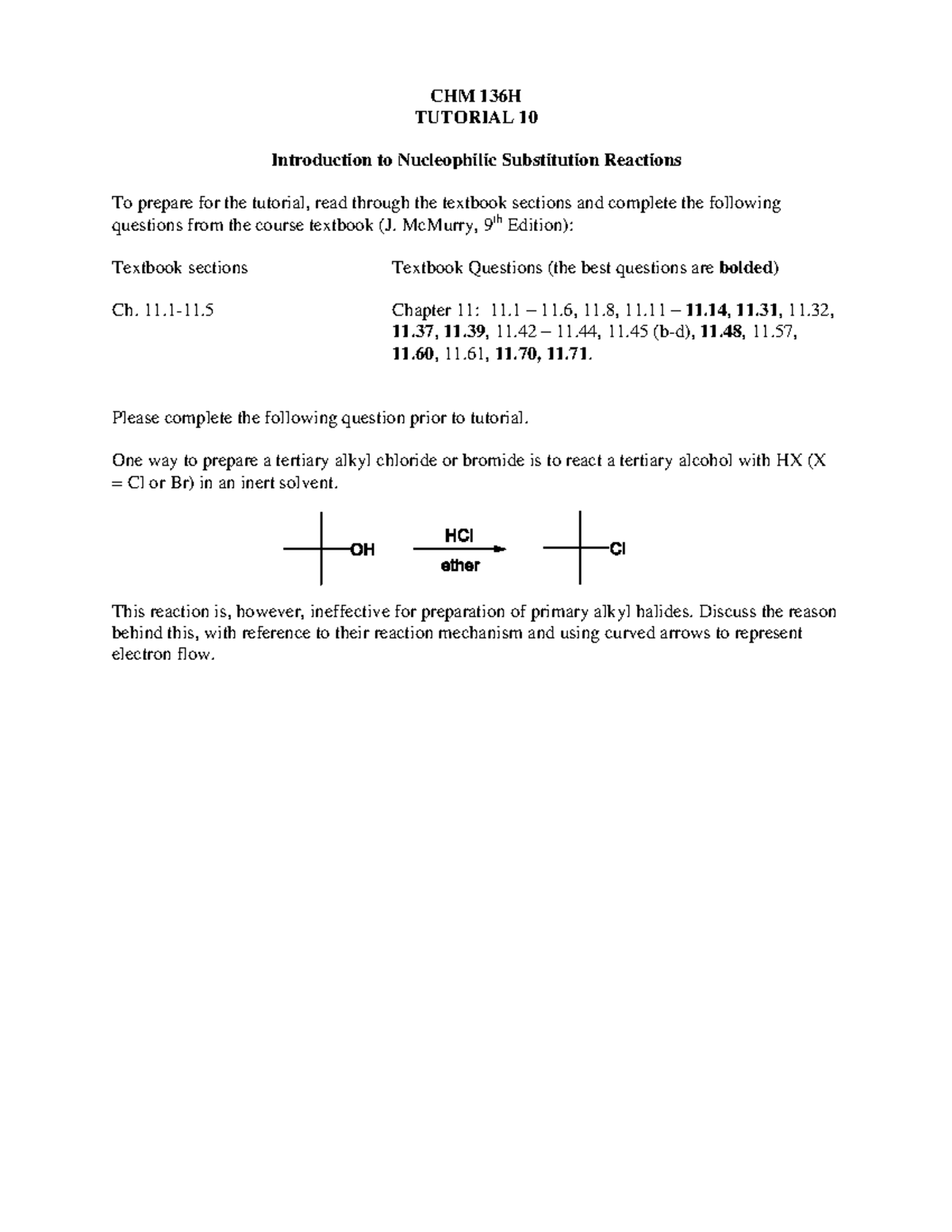 TUT 10 Pre-problems-2 - questions - CHM 136H TUTORIAL 10 Introduction ...