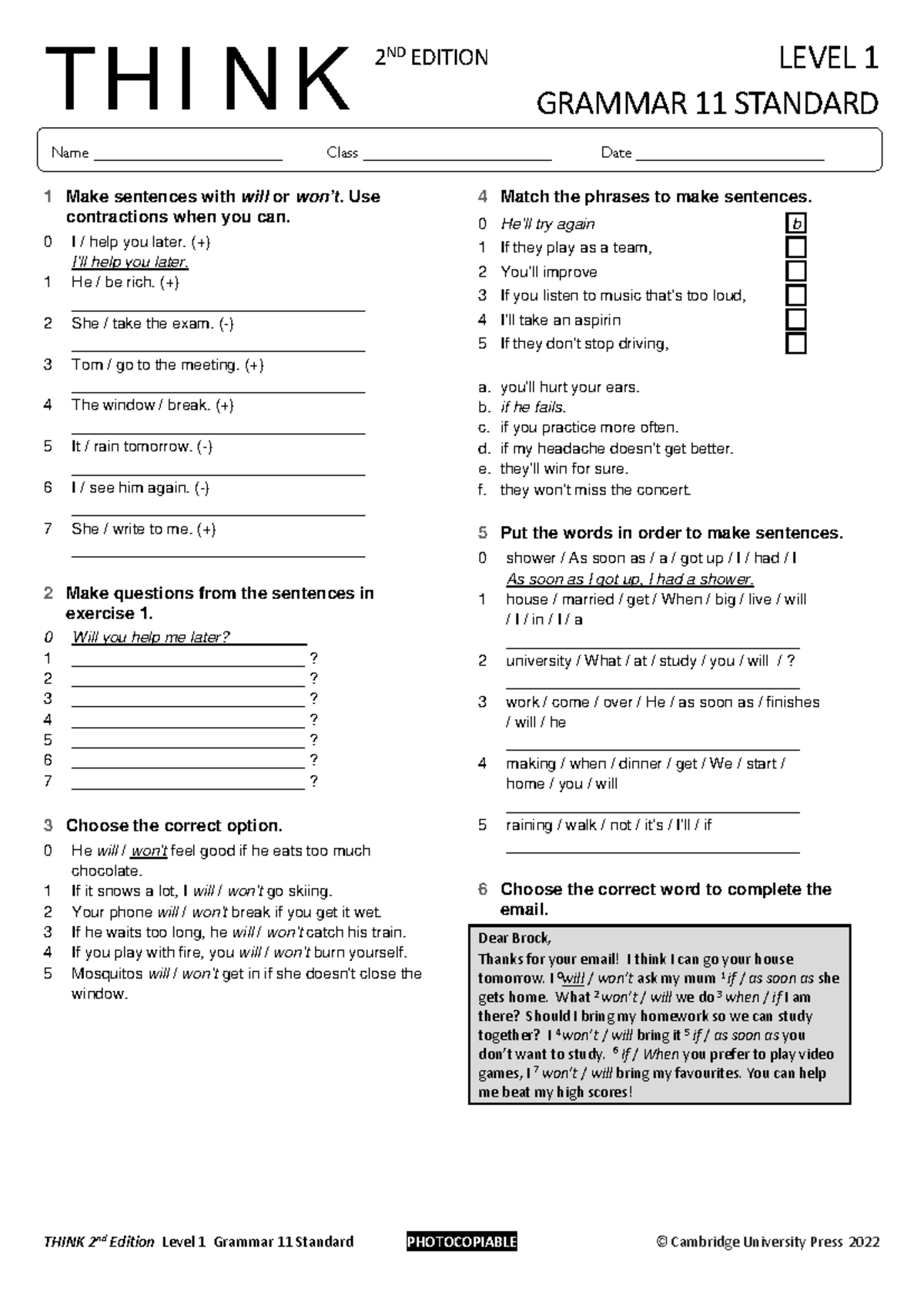 Thk2e Br E L1 Grammar Standard Unit 11 - THINK 2 nd Edition Level 1 Grammar 11 Standard - Studocu