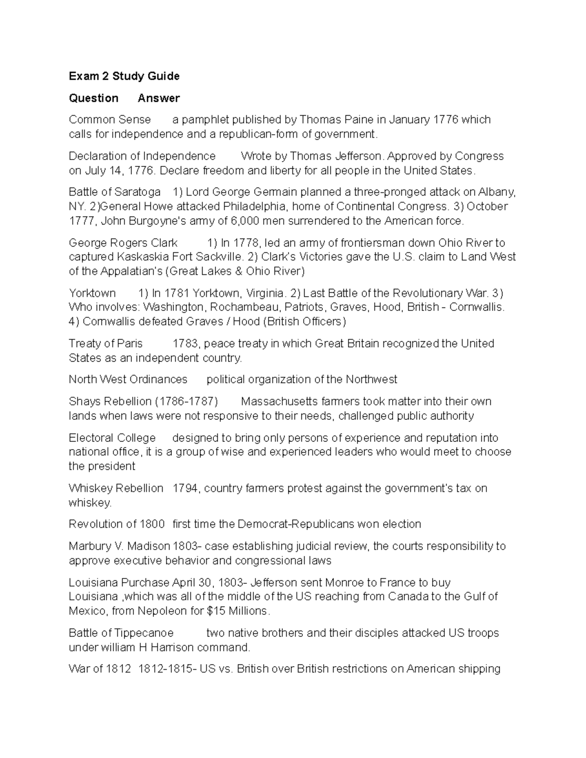 Exam 2 Study Guide - Exam 2 Study Guide Question Answer Common Sense a ...