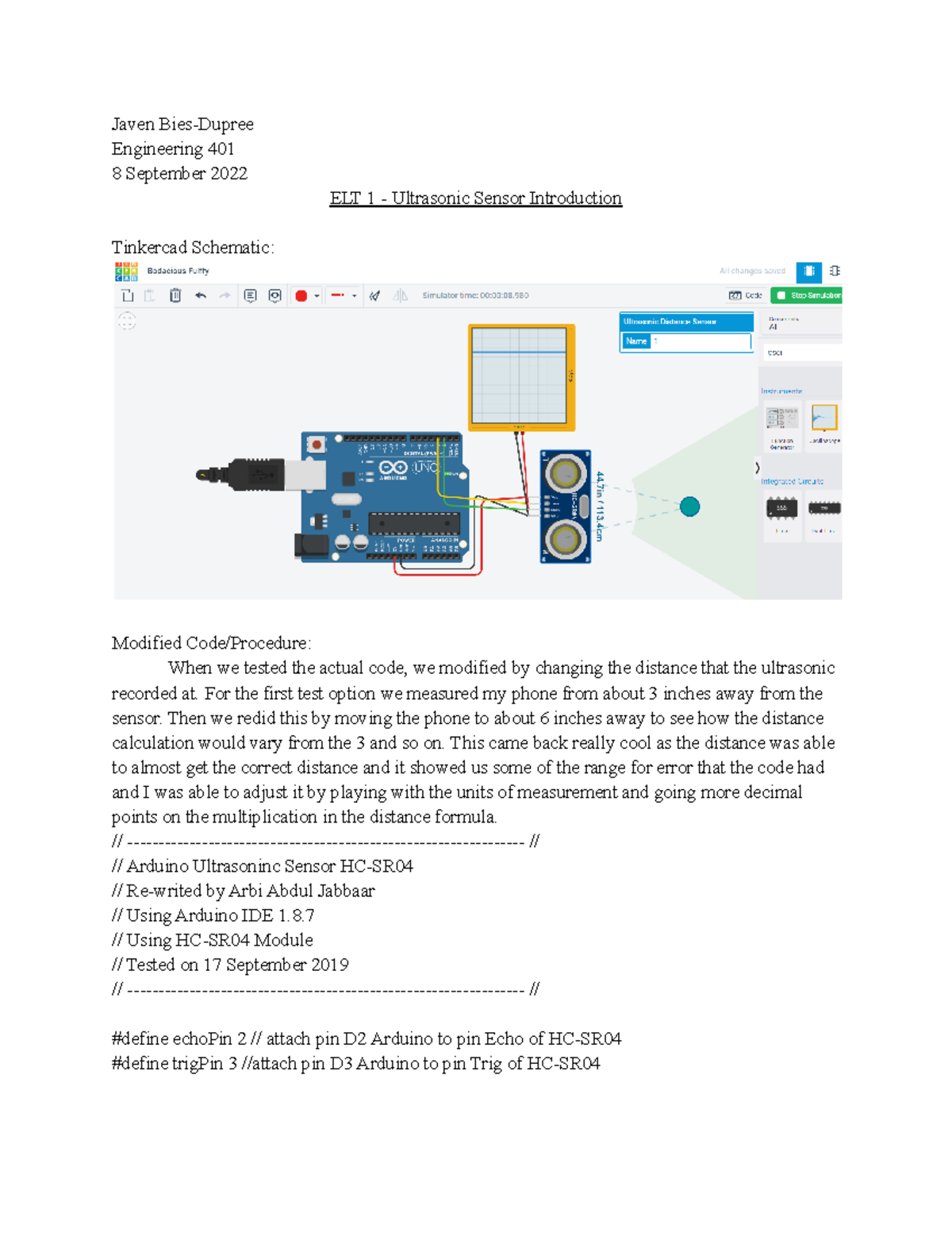 ELT 1 - Ultrasonic Sensor Introduction - Javen Bies-Dupree Engineering ...
