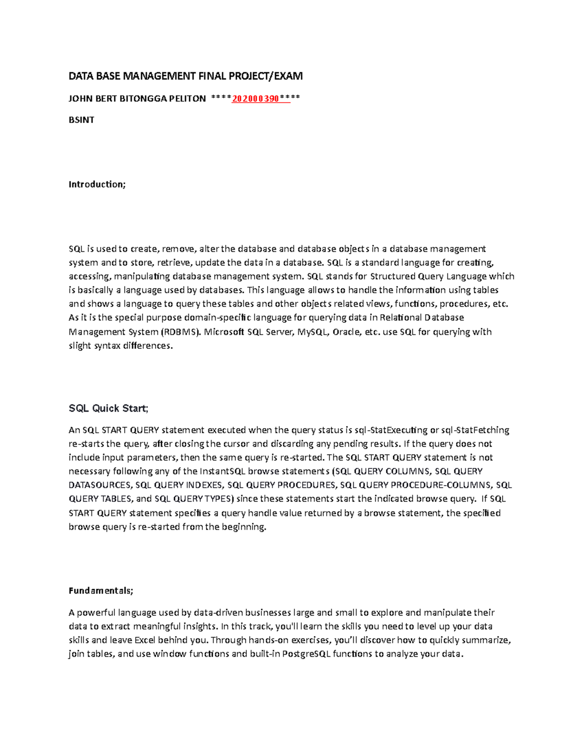 DATA BASE Management Final Project - DATA BASE MANAGEMENT FINAL PROJECT ...