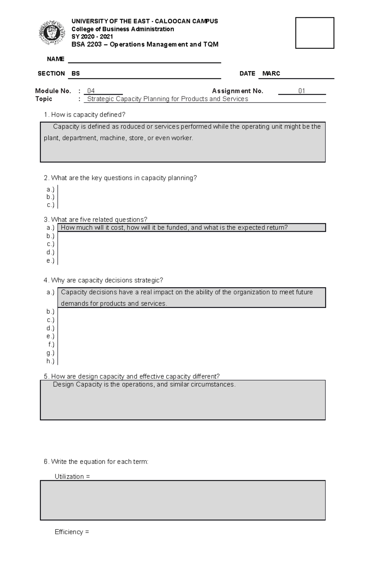 Assignment No. 01 - The program Bachelor of Science in Accountancy (BSA ...