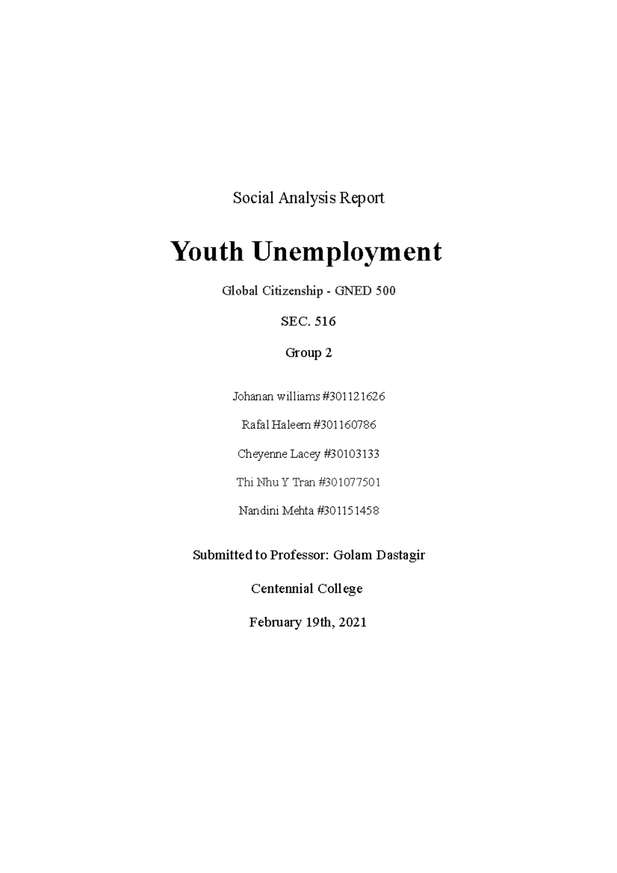 Social Analysis Report - Social Analysis Report Youth Unemployment ...