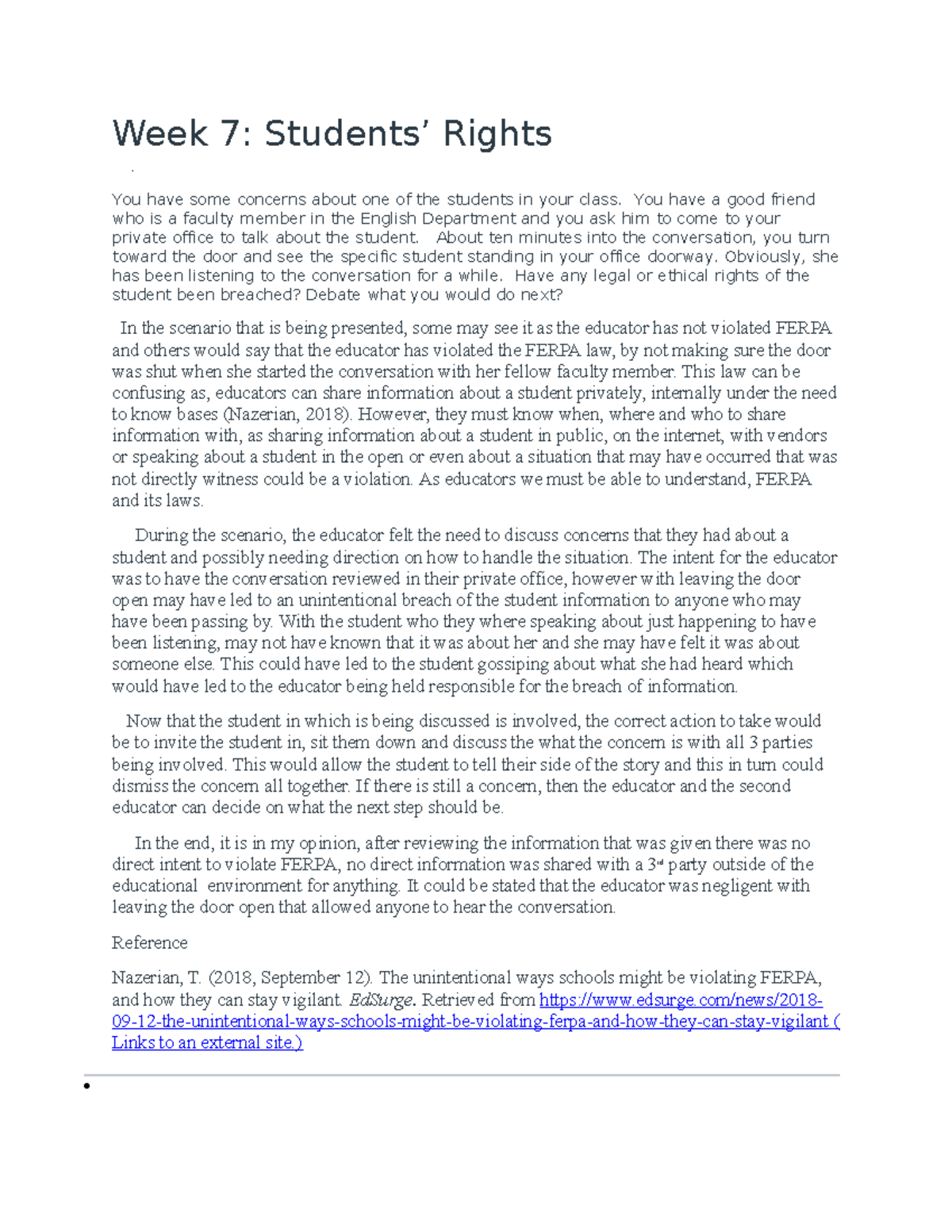 Week seven Students’ Rights - Week 7: Students’ Rights 41. You have ...