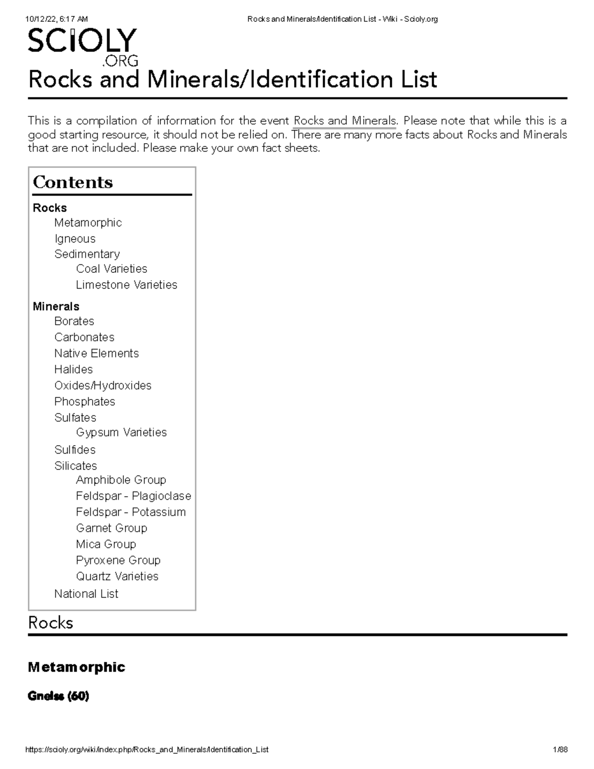 Rocks and Minerals Identification List - Wiki - Scioly - Rocks and ...