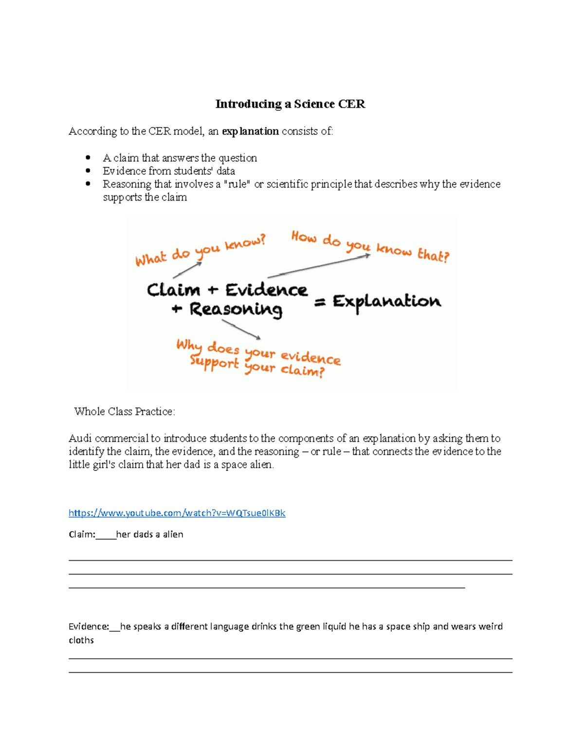 Introducing a Science CER-1 - Introducing a Science CER According to ...