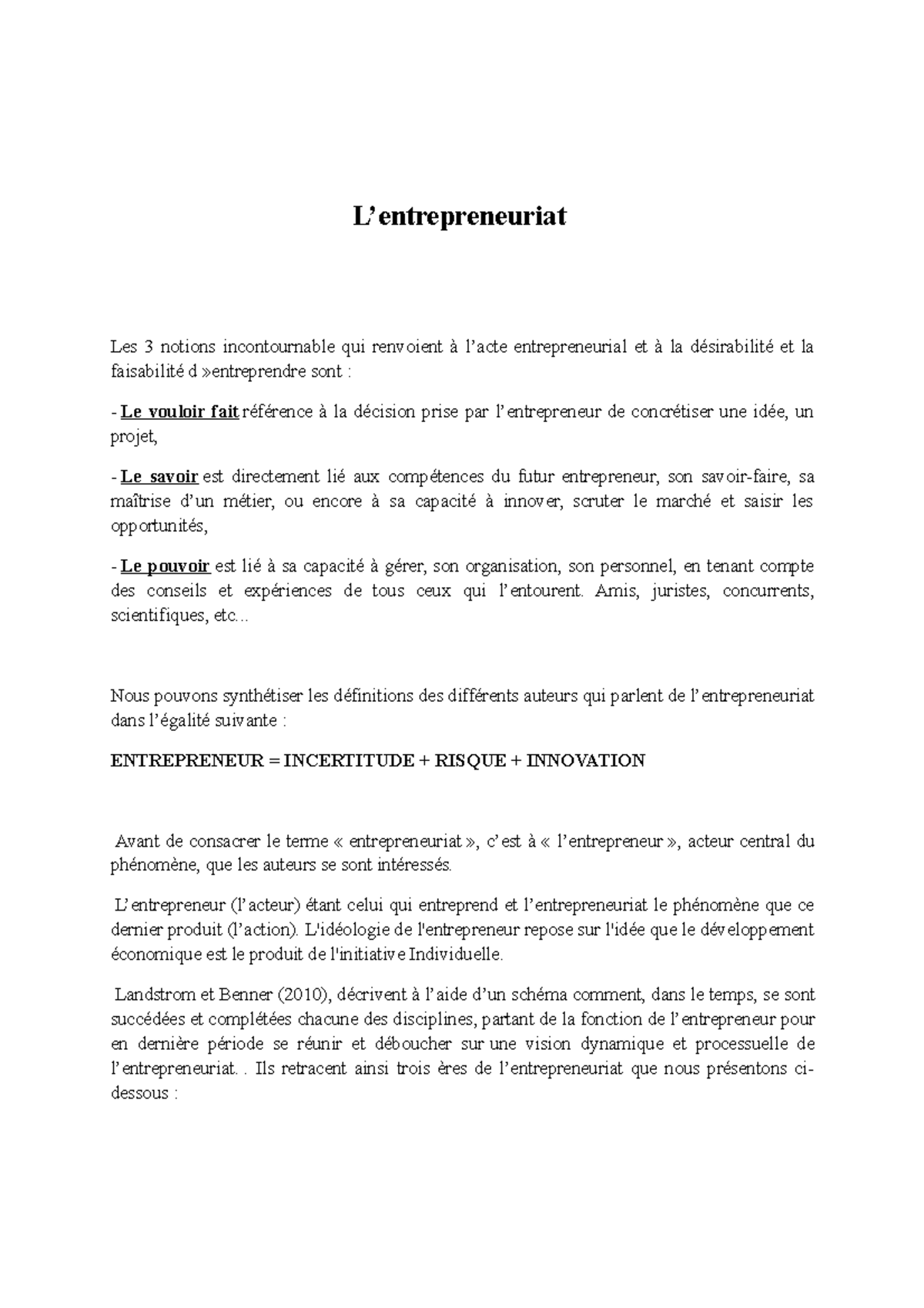 Cours 3 intro a léconomie - L’entrepreneuriat Les 3 notions ...