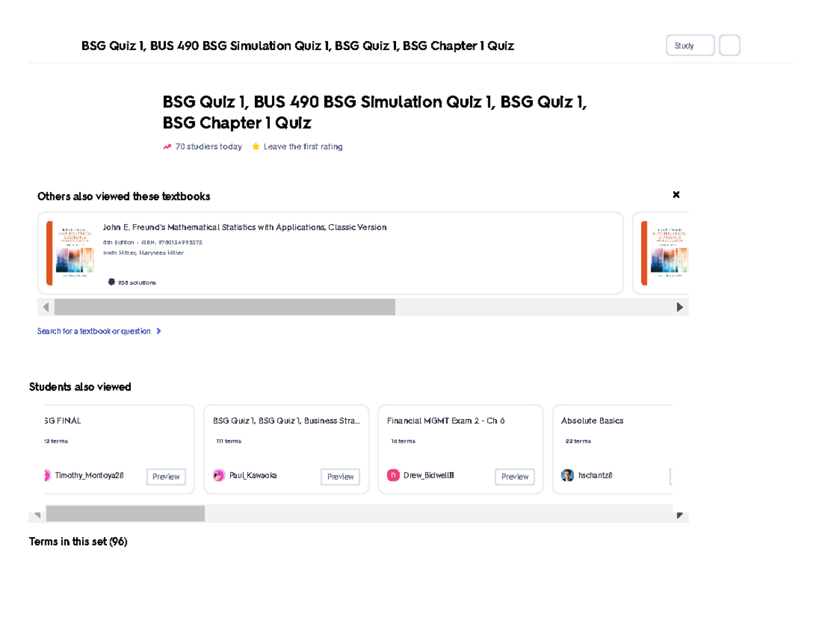 BSG Quiz 1, BUS 490 BSG Simulation Quiz 1, BSG Quiz 1, BSG Chapter 1 ...