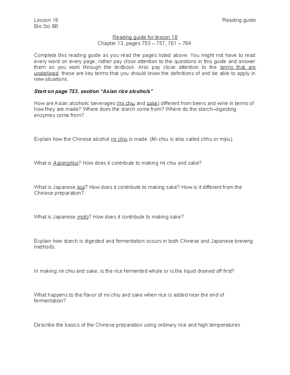 Lesson 18 Reading Guide - Lesson 18 Reading guide Bio Sci 9B Reading guide for lesson 18 Chapter ...