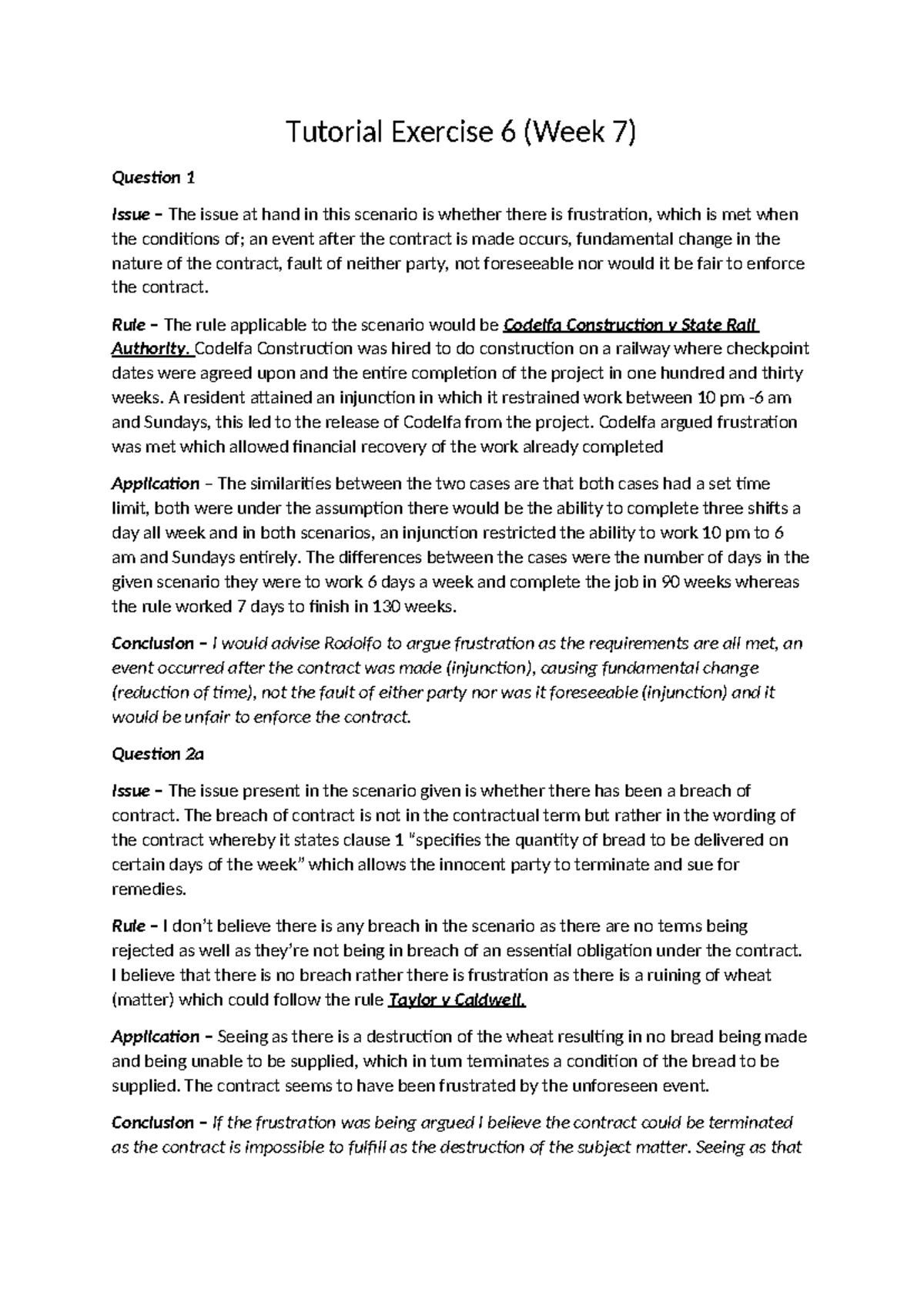 Tutorial Exercise 6 - Tute Ex 6 - Tutorial Exercise 6 (Week 7) Question 1 Issue – The issue at ...