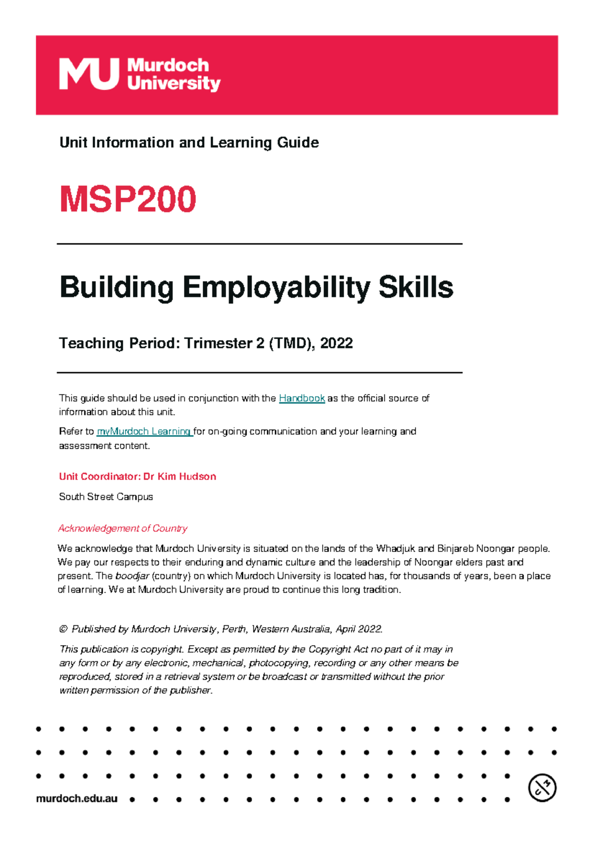 MSP200 TMD 2022 Unit Guide - Unit Information and Learning Guide MSP ...